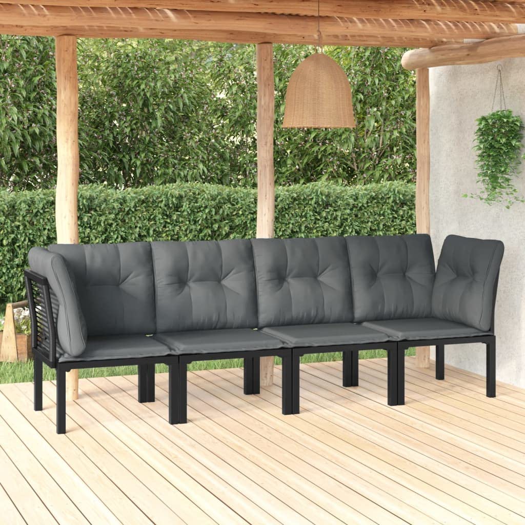 vidaXL 4-Piece Patio Lounge Set β Modern and Elegant Design with Weather-Resistant PE Rattan Material in Black and Gray β Features Comfortable Backrest and Padded Cushions
