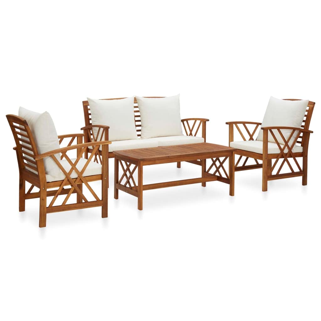 vidaXL Patio Furniture Set 4 Piece, Patio Bench Seat with Coffee Table, Wooden Dining Set for Garden Balcony Porch, Modern, Solid Wood Acacia