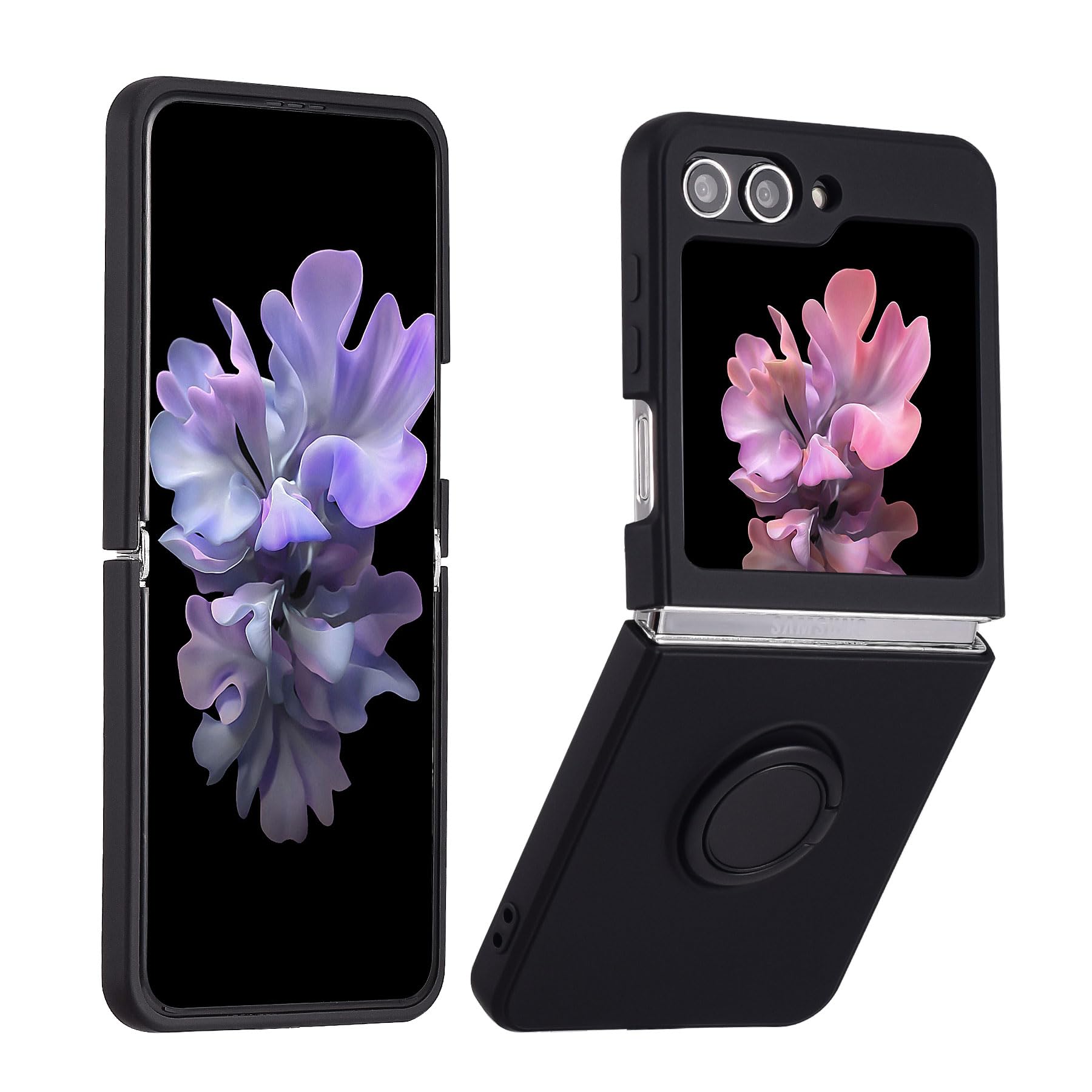 Yetagso for Samsung Galaxy Z Flip 5 Case,Slim Silicone Protective Samsung Galaxy Z Flip 5 Phone Case with Rotating Kickstand, Shockproof Lightweight Samsung Z Flip 5(2023) Case for Girl Woman, Black