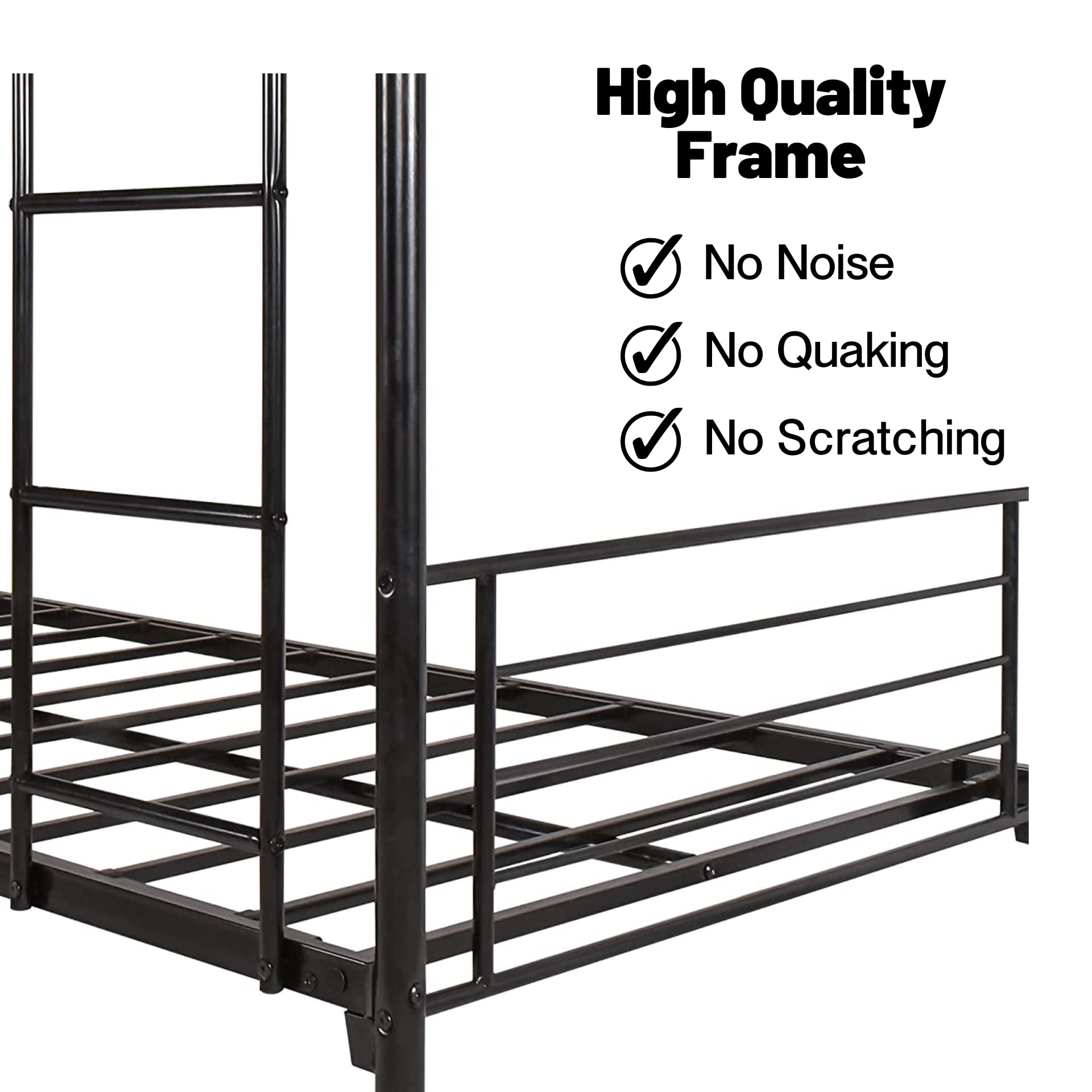 ZEROFEEL Upgraded Twin Over Twin Bunk Bed Frame, 400LBS~600LBS Weight Capacity Heavy Duty Bunk Bed, Upgraded Metal Bunk Beds for Adults Teens Children, Easy to Assemble (Black)