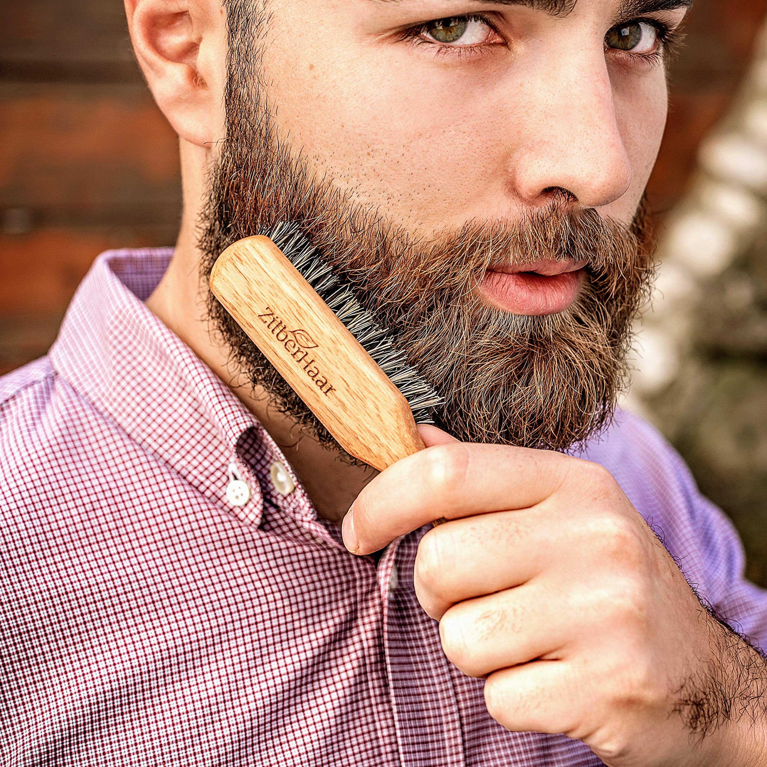 ZilberHaar Vegan Beard Brush - Stiff Bristles - Oiled Walnut and Mexican Tampico bristles - Animal-Free Beard Grooming Product - Made in Germany