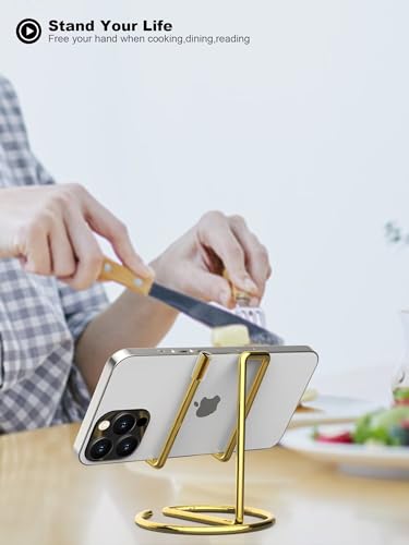 XUNICUTE Cell Phone Stand, Phone Stand for Desk, Office Portable Cute Cell Phone Holder, Compatible with All Mobile Phone, iPhone, iPad, Switch, Tablet 4-6.5'' Desk Accessories (Gold)