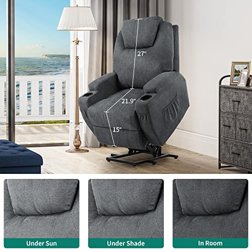YITAHOME Power Lift Recliner Chair for Elderly, Electric Lift Chair with Heat and Massage, Fabirc Recliner Sofa with 2 Cup Holders, Side Pockets & Remote Control for Living Room,Grey