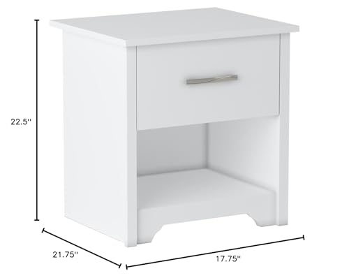South Shore Furniture South Shore Fusion Nightstand, Pure White with Grooved Metal Handles