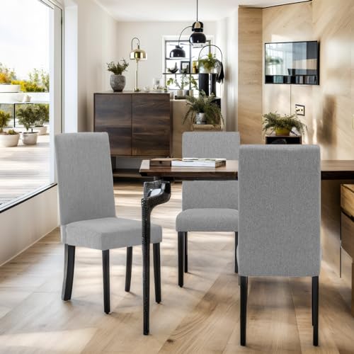 Wonder Comfort Fabric Upholstered Chairs Set of 2, Trim Solid Wood Dining Seats for Living Room Kitchen Bedroom, Light Gray