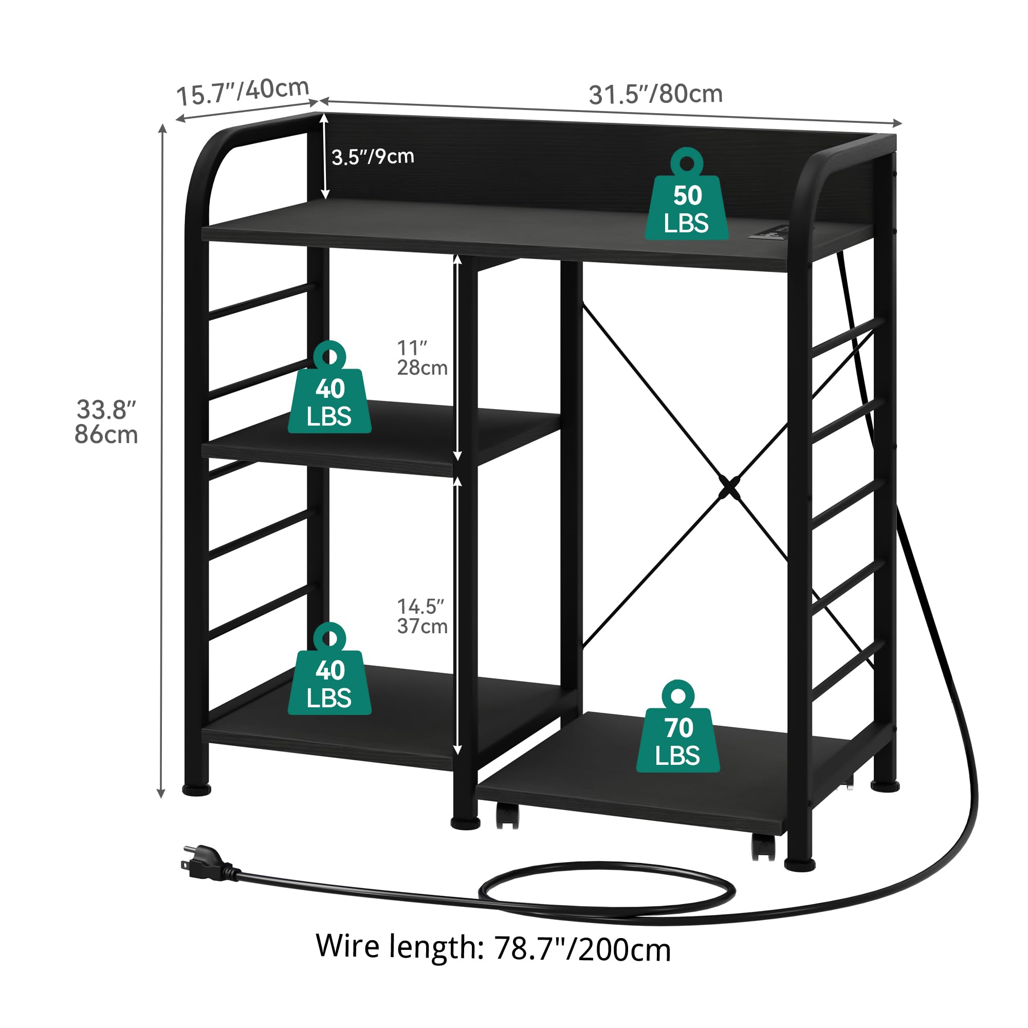 YITAHOME Printer Stand with Storage, Printer Table with Charging Station & USB Charging Port, Printer Shelf with Rolling Shredder Stand & Adjustable Storage Shelf Rack for Home Office, Black