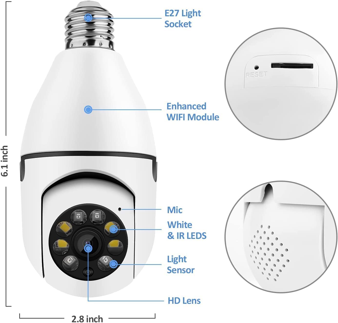 WE-Direct 1080P 360i¿ 1/2Rotate Auto Tracking Panoramic Camera Light Bulb Night Vision Wireless for WiFi PTZ IP Cam Remote Viewing Security E27 Interface Home Security Webcam Two Way Voice, Whitex2