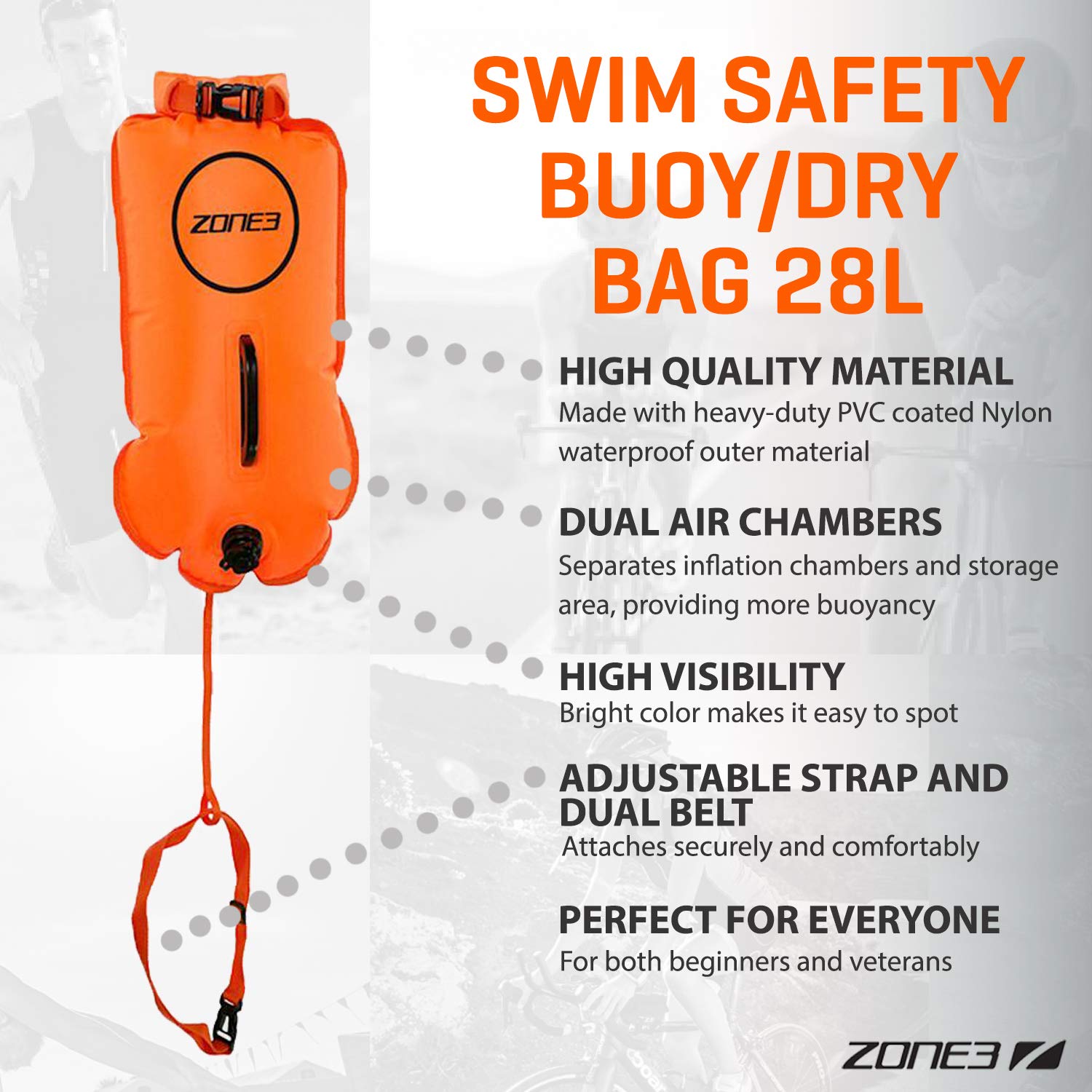 ZONE3 Swim Safety Buoy/Dry Bag 28L (Hi Vis Pink)