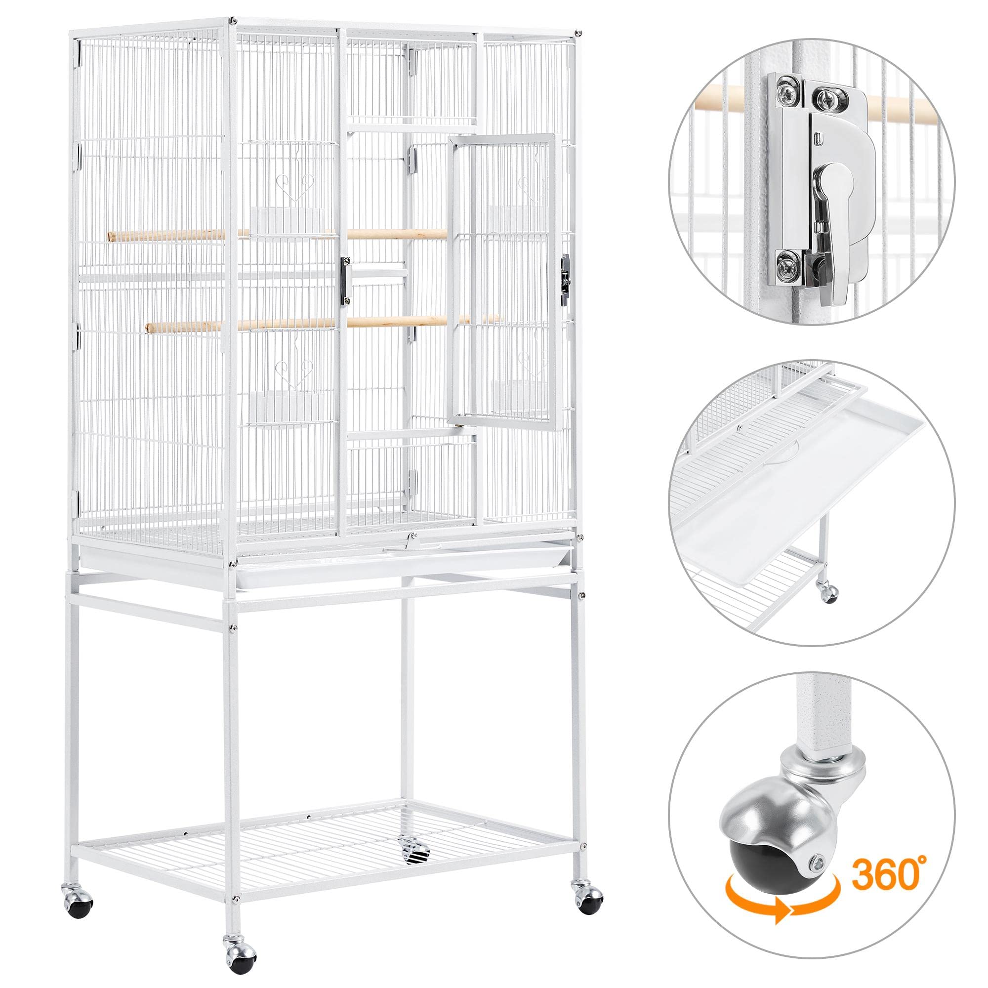 Yaheetech 54" Large Flight Bird Cage for Parrots Macaw Cockatiels Sun Parakeets Lovebird Green Cheek Conures African Grey Small Quaker Amazon Parrots with Rolling Stand, White