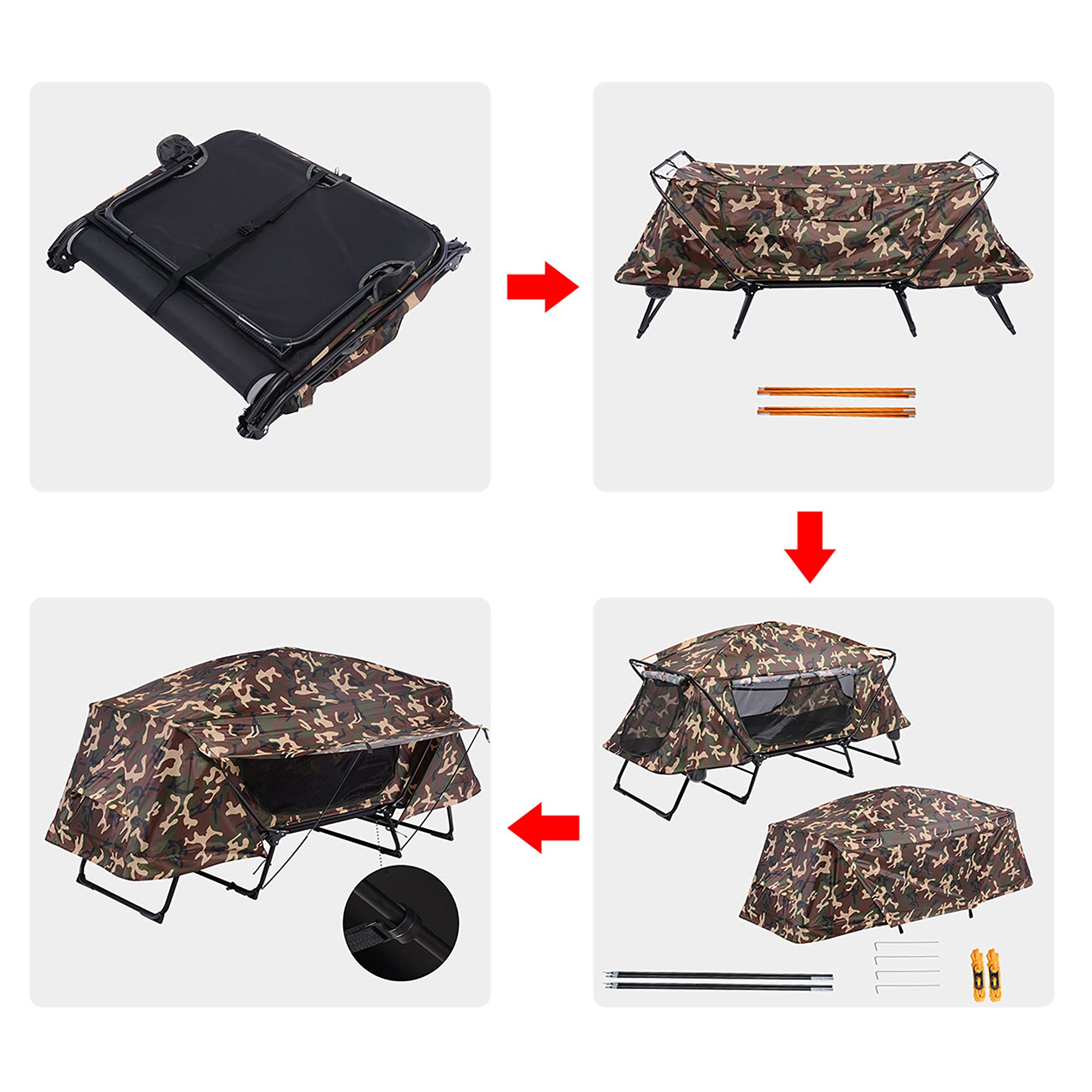 Yescom Folding Tent Cots Oversized Tent Cot Portable 1-Person Waterproof Tent Durable Camping Bed with Carry Bag Rain Fly Bag for Outdoor Camping Picnic & Hiking, Camouflage