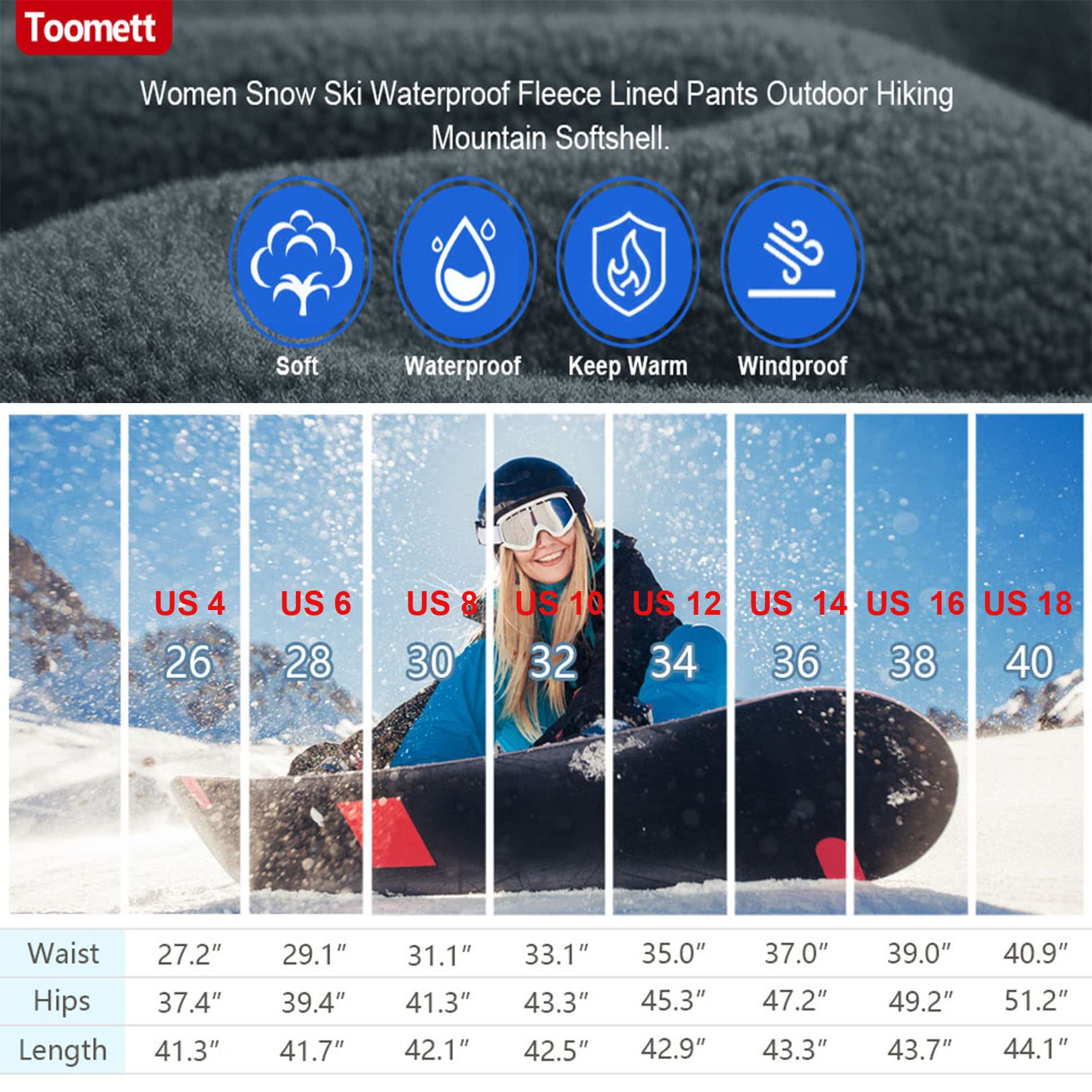 Women's Snow pants Hiking ski Waterproof Fleece Lined Outdoor Cargo Pants Softshell Winter Warm Pants with Zipper Pockets,209,Black,16