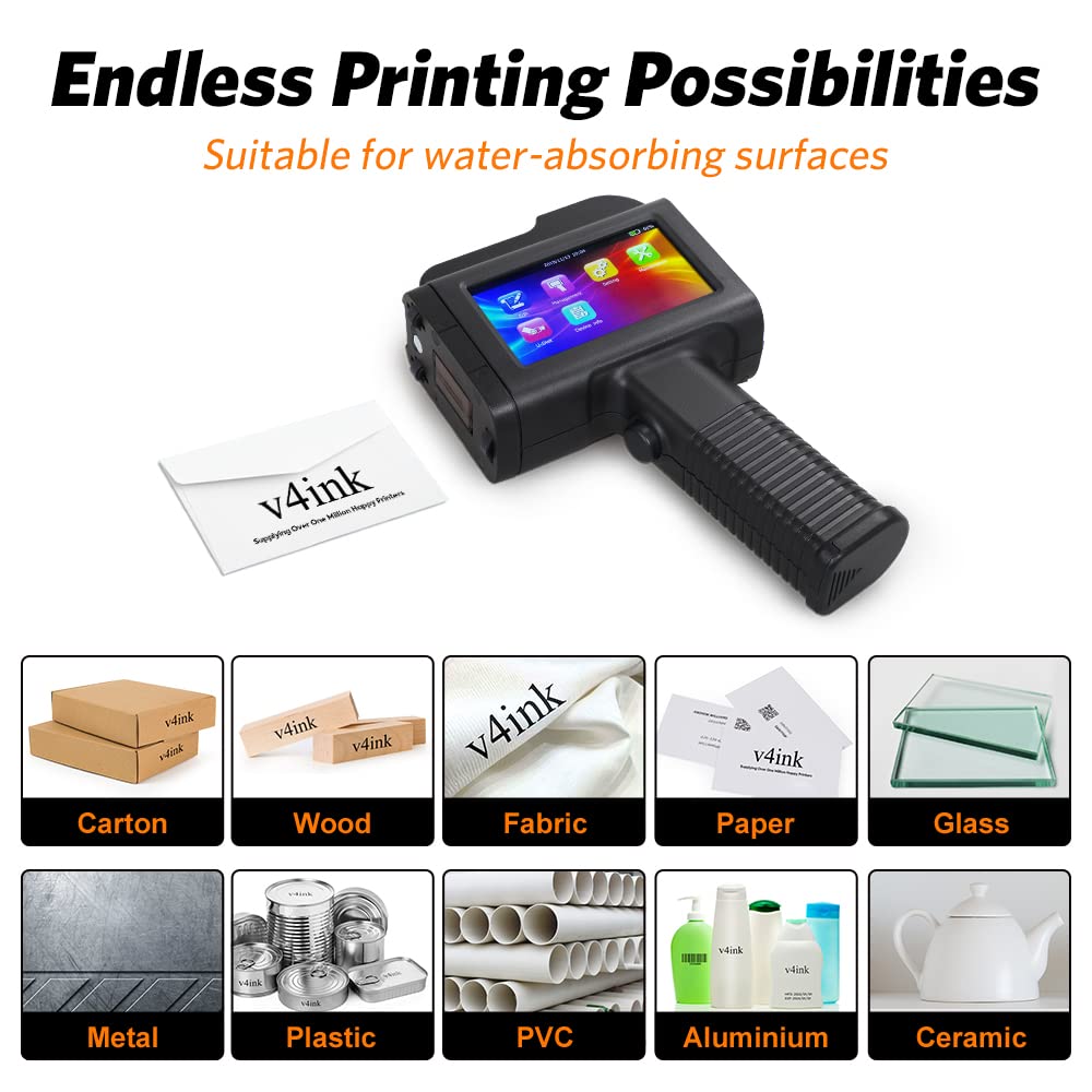 v4ink Portable Printer with HD LED Touch Screen use for QR-Code Barcode UPC Production Date Logo Batch Number
