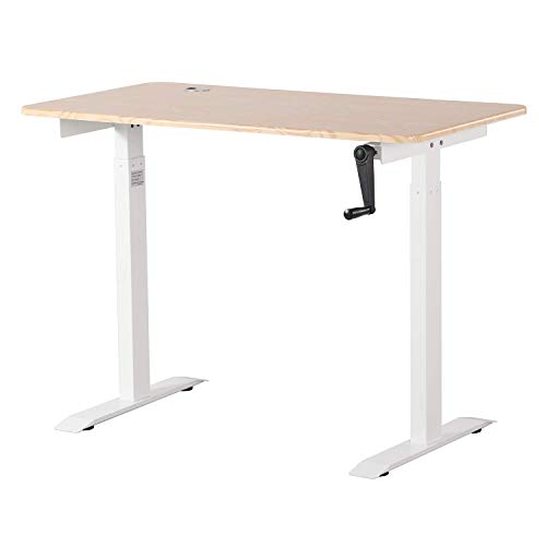 UNICOO - Crank Adjustable Height Standing Desk, Adjustable Sit to Stand up Desk,Home Office Table, Computer Table, Portable Writing Desk, Study Table (Light Oak Top/White Frame - NTCSET-01-LOW)
