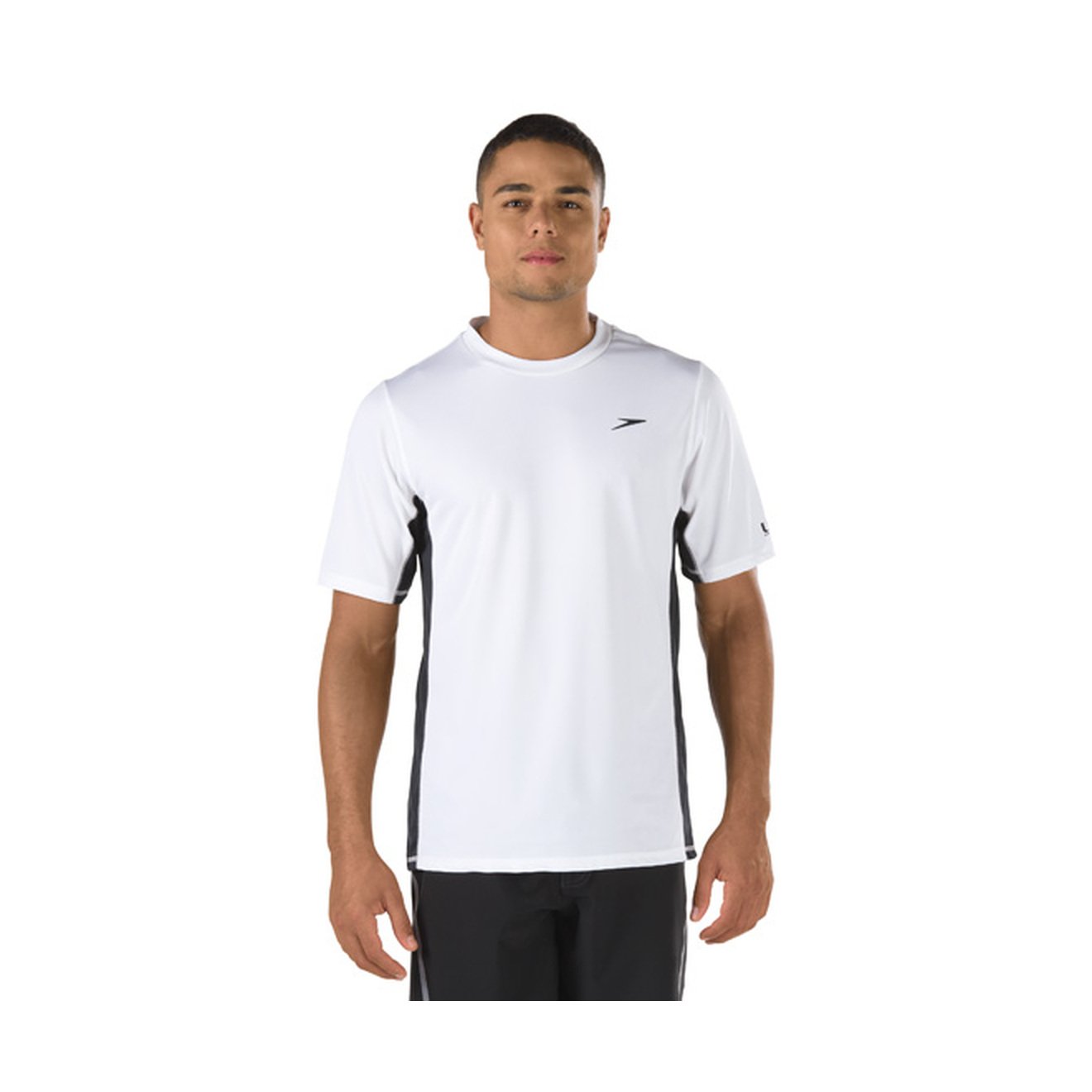 Speedo Men's Uv Swim Shirt Short Sleeve Longview Tee , White, Large
