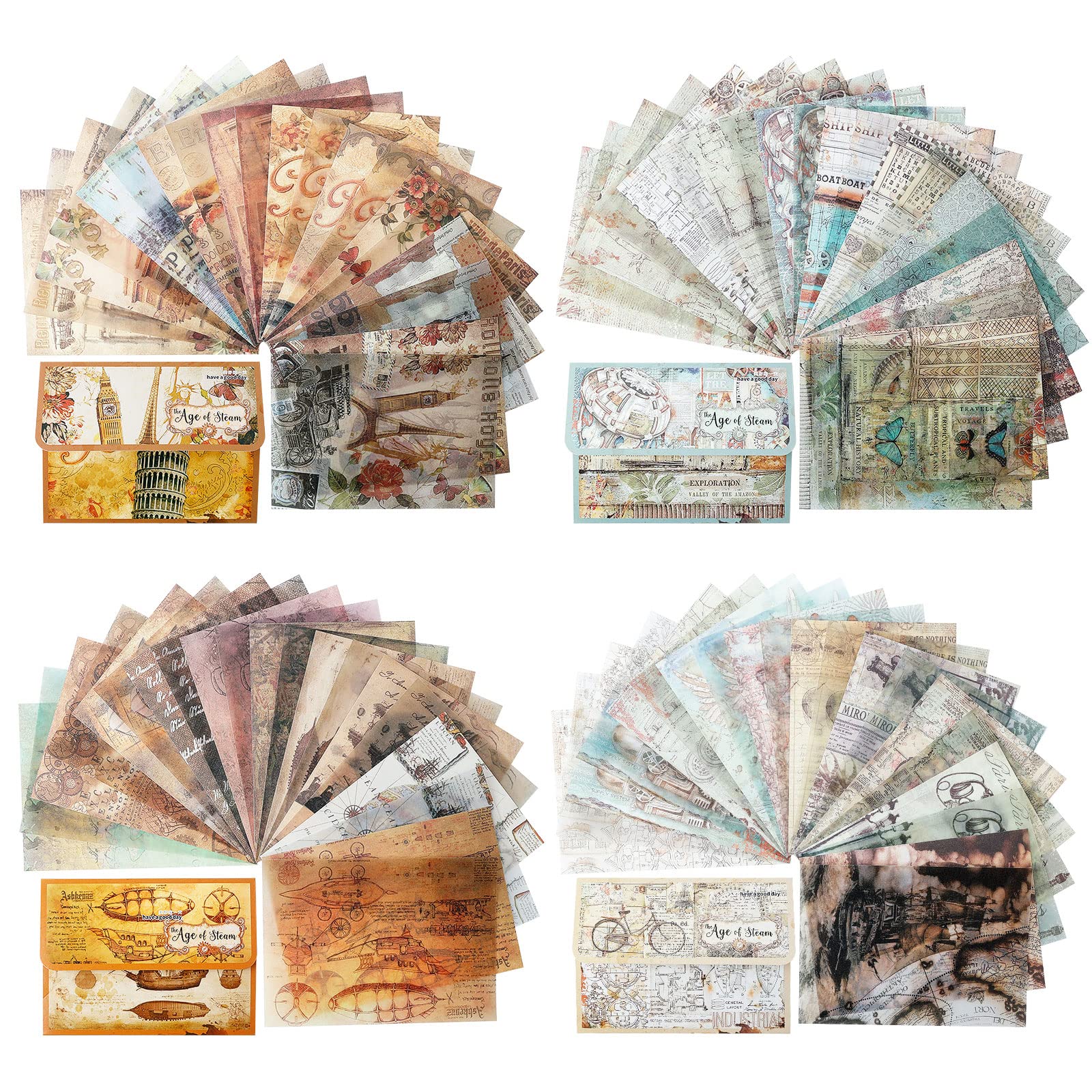 Vintage Scrapbook Paper Pack, Ephemera for Junk Journal Steampunk Craft Paper Collage Paper Journaling Supplies Scrapbooking Emblishments, 4.1 Ă 5.5 inches, 40 Designs 80 Sheets