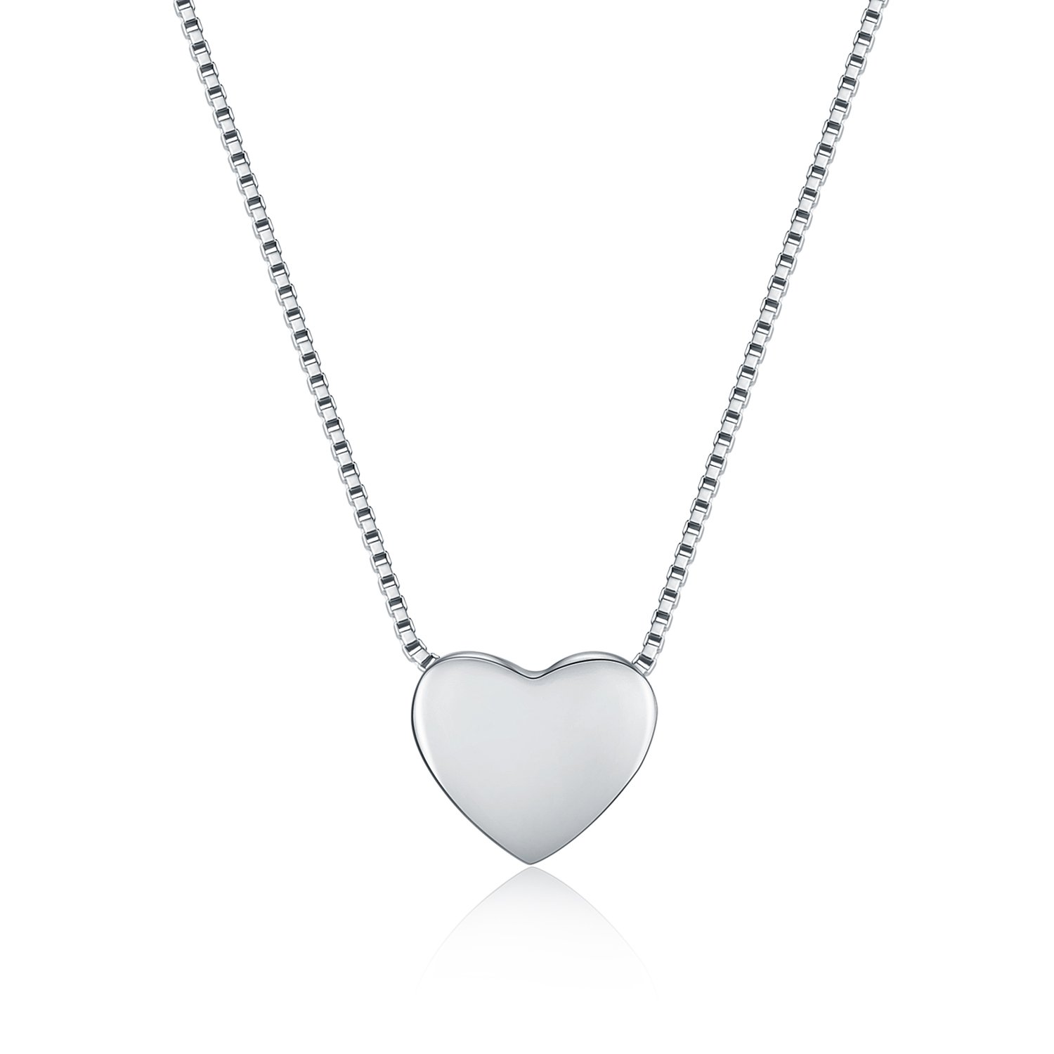 WRISTCHIE 925 Sterling Silver Tiny Minimalism Floating Heart Necklace 17.5" (Silver) (Box Chain)