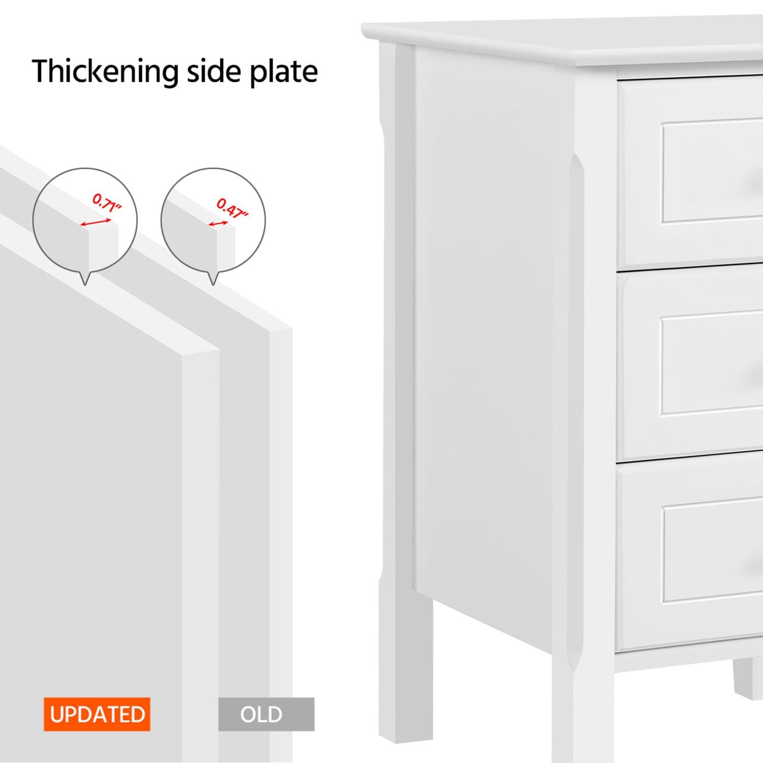 Yaheetech Bedside Table Set of 2, Nightstand with 3 Drawer and Solid Wood Legs, Accent Night Stand with Storage Cabinet for Bedroom and Home Office, 16″ L × 16″ W × 24″ H, White
