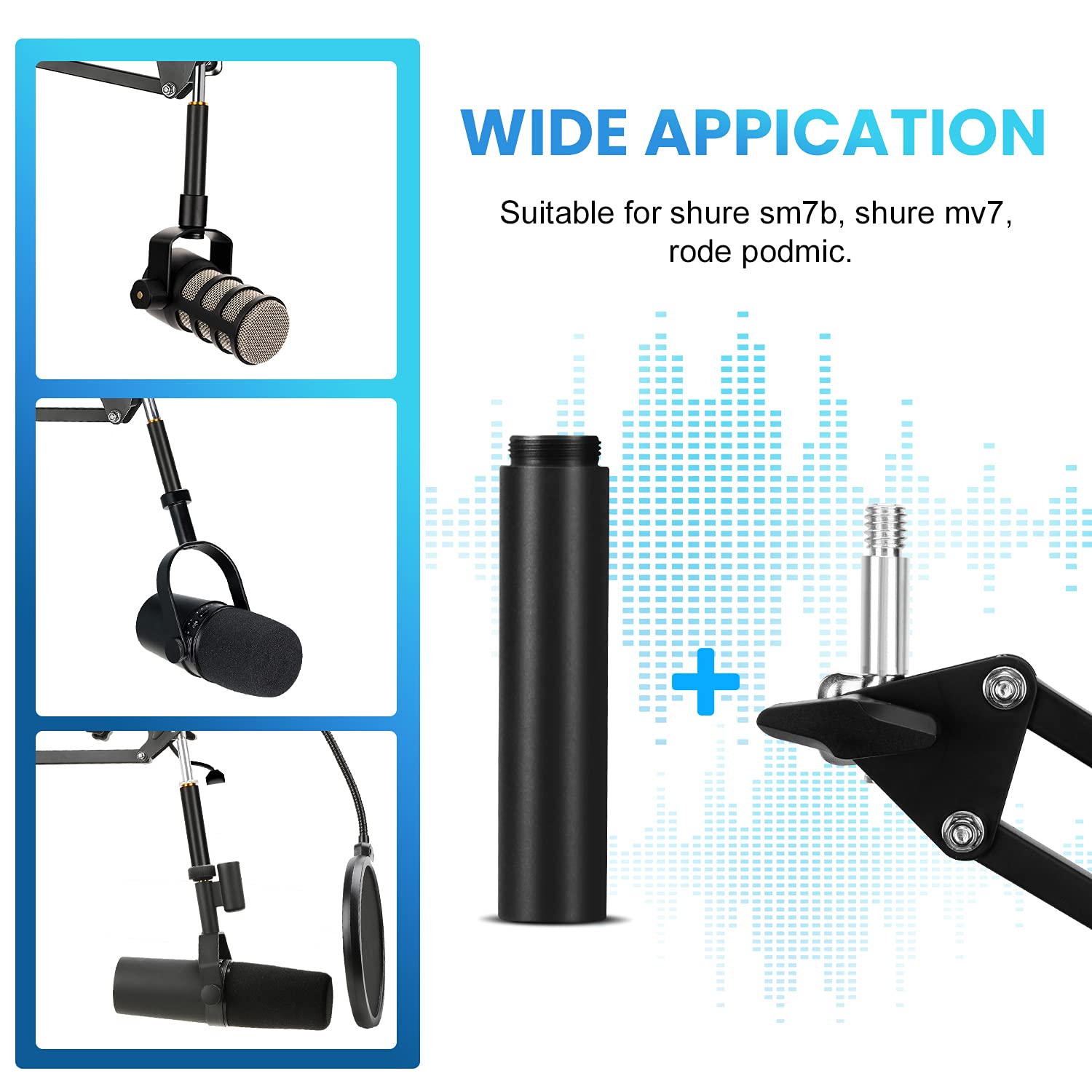 YOUSHARES Mic Stand Extension, 5/8" Female to 5/8" Male Microphone Extension Tube for Desk Stands(3.15 in)