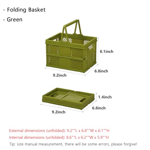Xhwykzz 4-Pack Plastic Baskets with Handle, Folding Pastel Crates for storage, Storage Basket for kitchen living-room Desktop Shelf Organizer (9.2""L x 6.8""W x 6.1"")