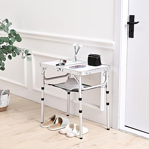 YihuiKo Folding Picnic Table, Camping Table, Adjustable Height Folding Table, Portable Aluminum Small Table with Handle for Picnic, BBQ, Indoor, Office (Marbling)