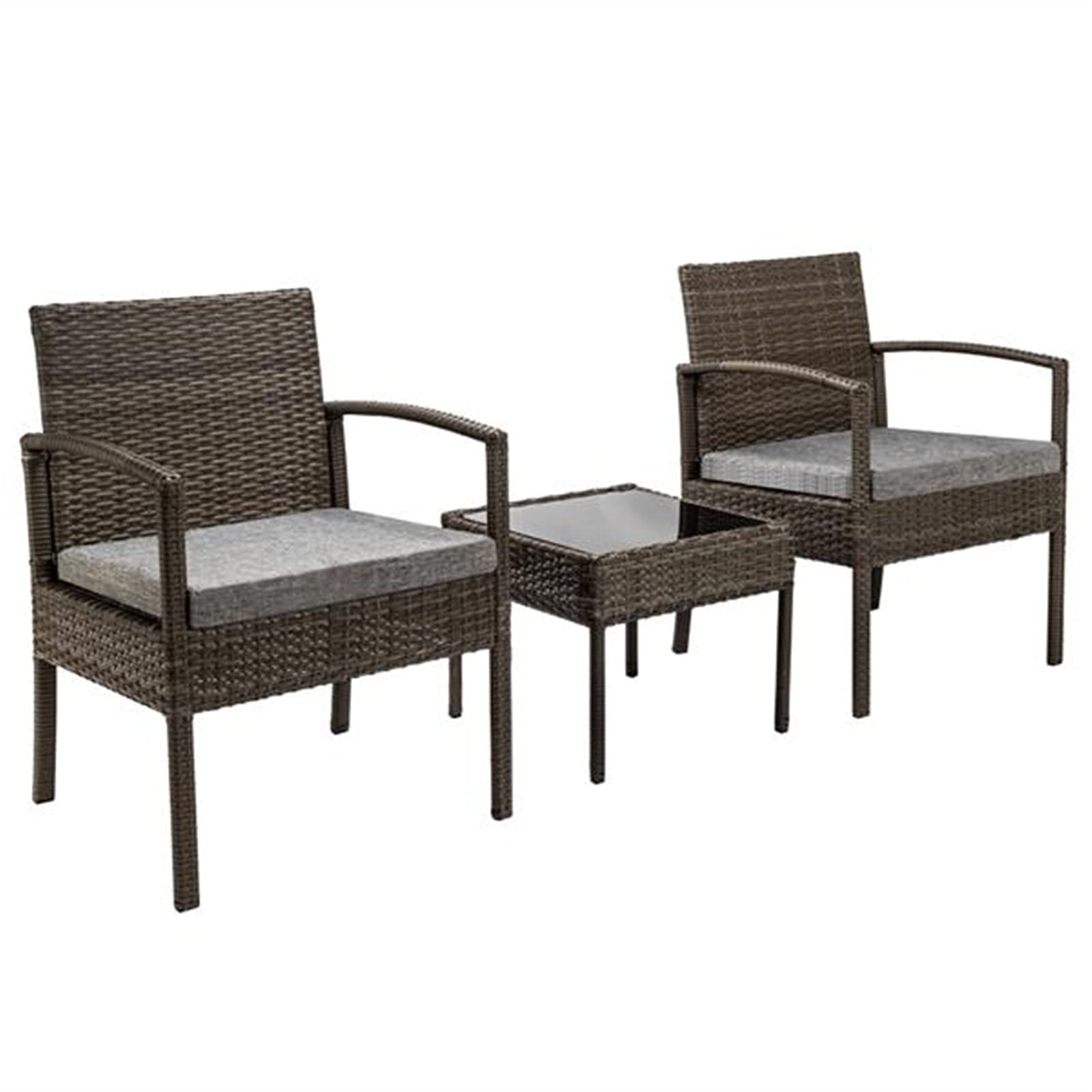 XIAODOU in Stock 3 Piece Patio Furniture Set Wicker Rattan Outdoor Patio Conversation Set 2 Cushioned Chairs & End Table