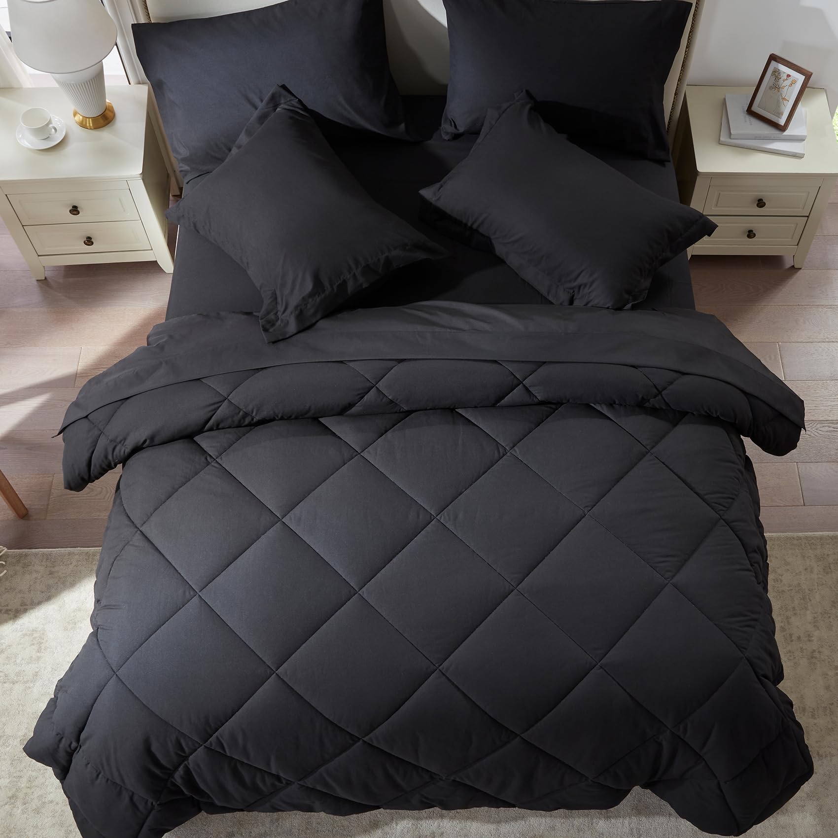 Zzlpp Queen Size Bed in a Bag 7 Pieces,Burnt Orange Bed Comforter Set with Comforter and Sheets, All Season Bedding sets with 1 Comforter,2 Pillow Shams,2 Pillowcases,1 Flat Sheet,1 Fitted Sheet