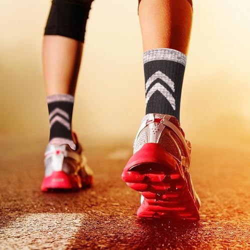 YUEDGE Men's Hiking Socks Moisture Wicking Casual Black Men Socks Cotton Cushioned Mid Calf Work Athletic Socks for Men Size 6-9, 5 Pairs