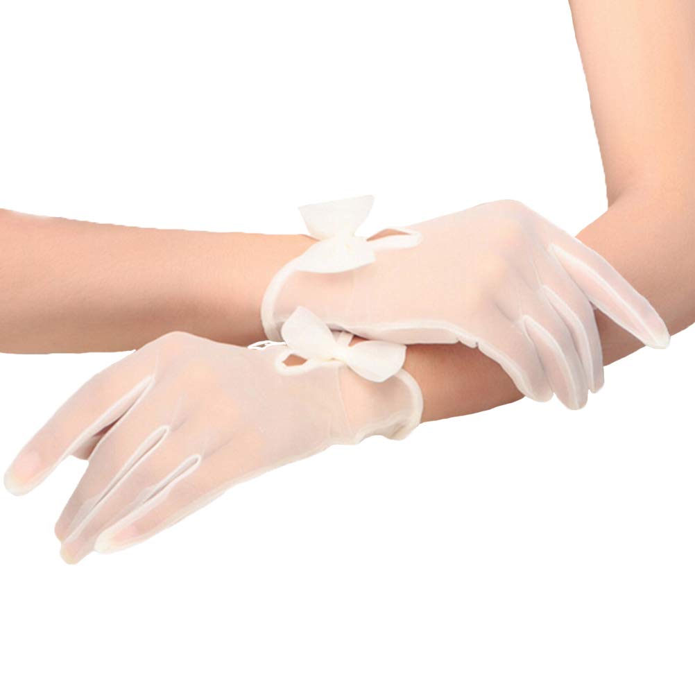 Vivivalue Women Lace Gloves Short Tulle Gloves White Tea Party Gloves Wrist Bridal Gloves Bride Wedding Prom