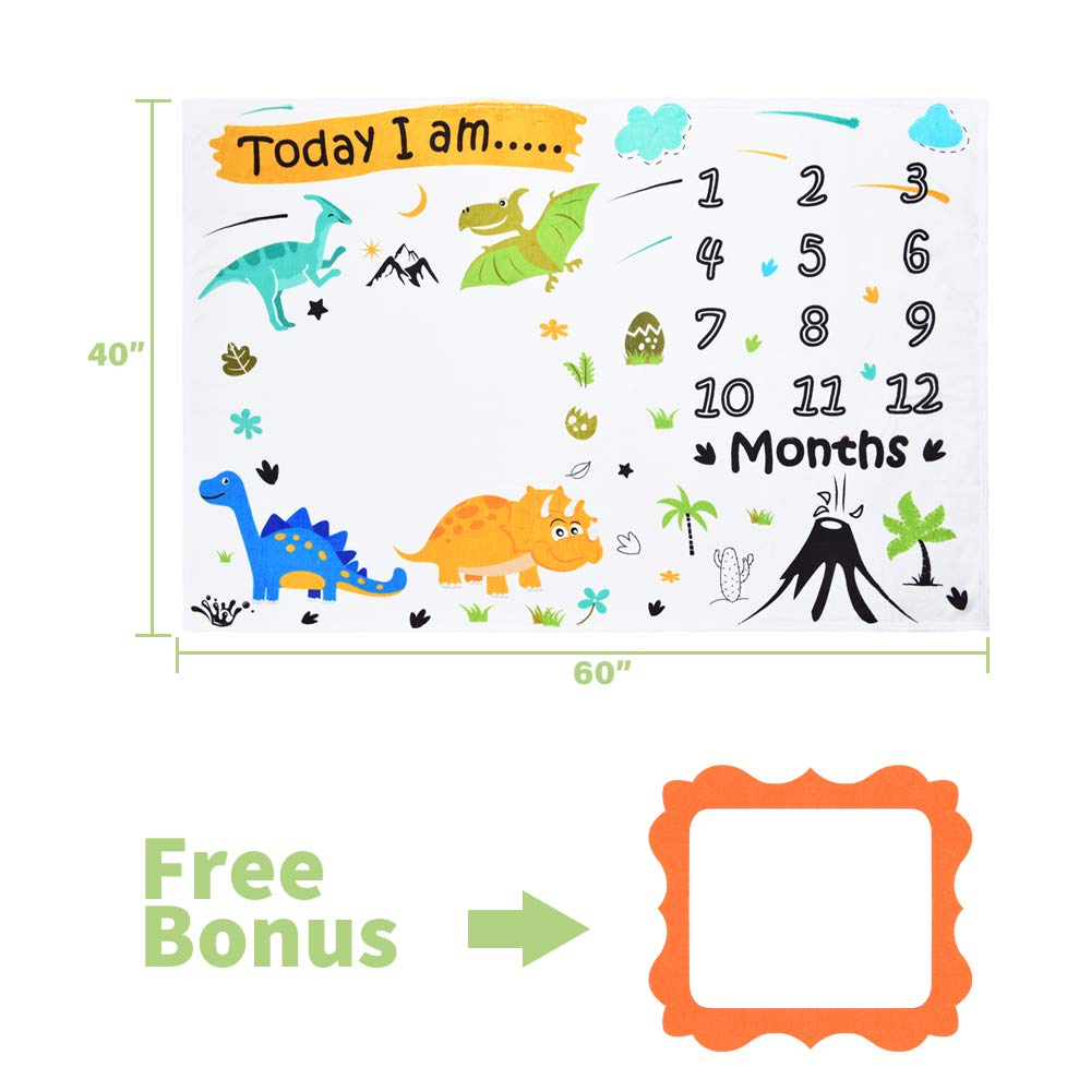 WERNNSAI Dinosaur Baby Monthly Milestone Blanket - Soft Flannel Nursery Bed Blankets for Boys Newborn Blankets, Photography Backdrop with Props