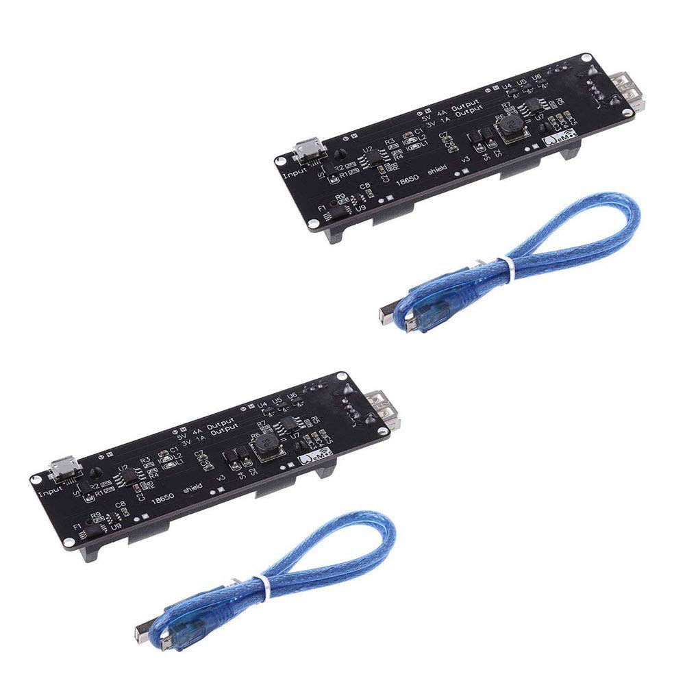 Ximimark 2Pcs Micro USB 18650 Battery Shield Expansion Board Wemos ESP32 V3 Cable Development Tool LED for Arduino and Raspberry Pi(with Cable)