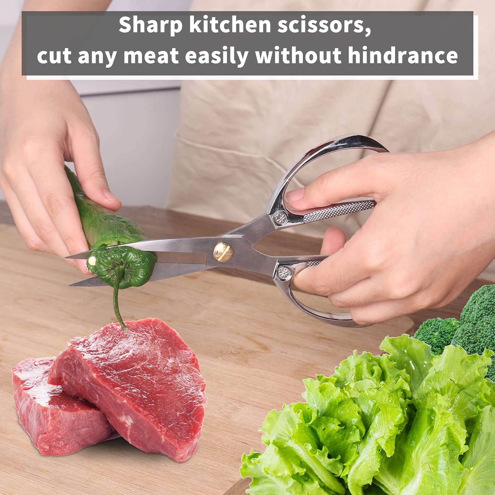 YYP Kitchen Scissors, Solid Stainless-Steel Kitchen Scissors, Heavy Duty Shears for Chicken, Beefs, Poultry, Fish, Vegetables with Sharp and durable blades, Suitable for Home Kitchen or Restaurant