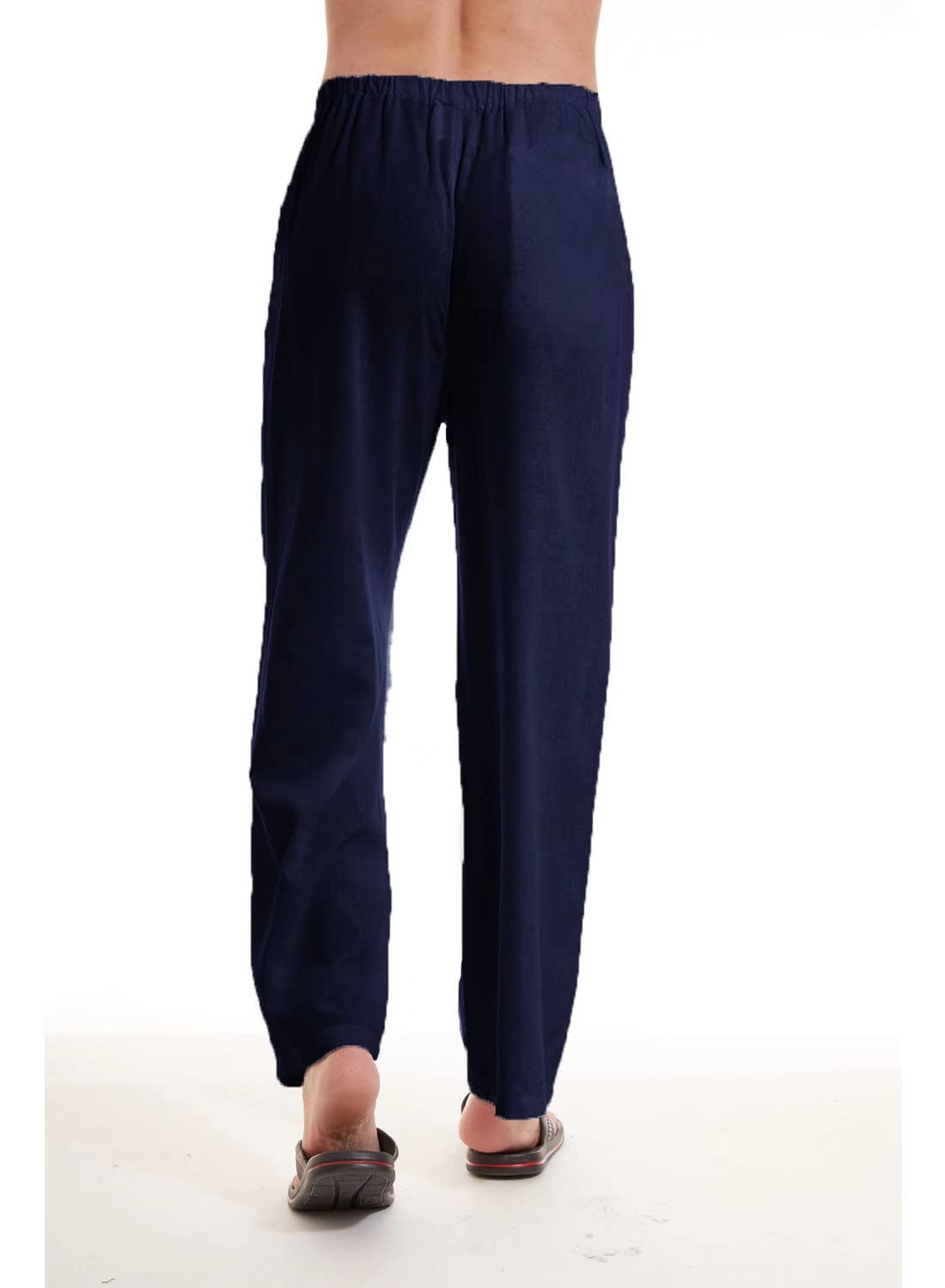 YuKaiChen Men's Linen Cotton Yoga Pants Lounge Casual Sweatpants Beach Trousers Blue L