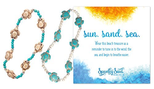 SPUNKYsoul 2 Pack Turtle Anklet Beachy Howlite Stretch - 2 Pack Beach Collection …