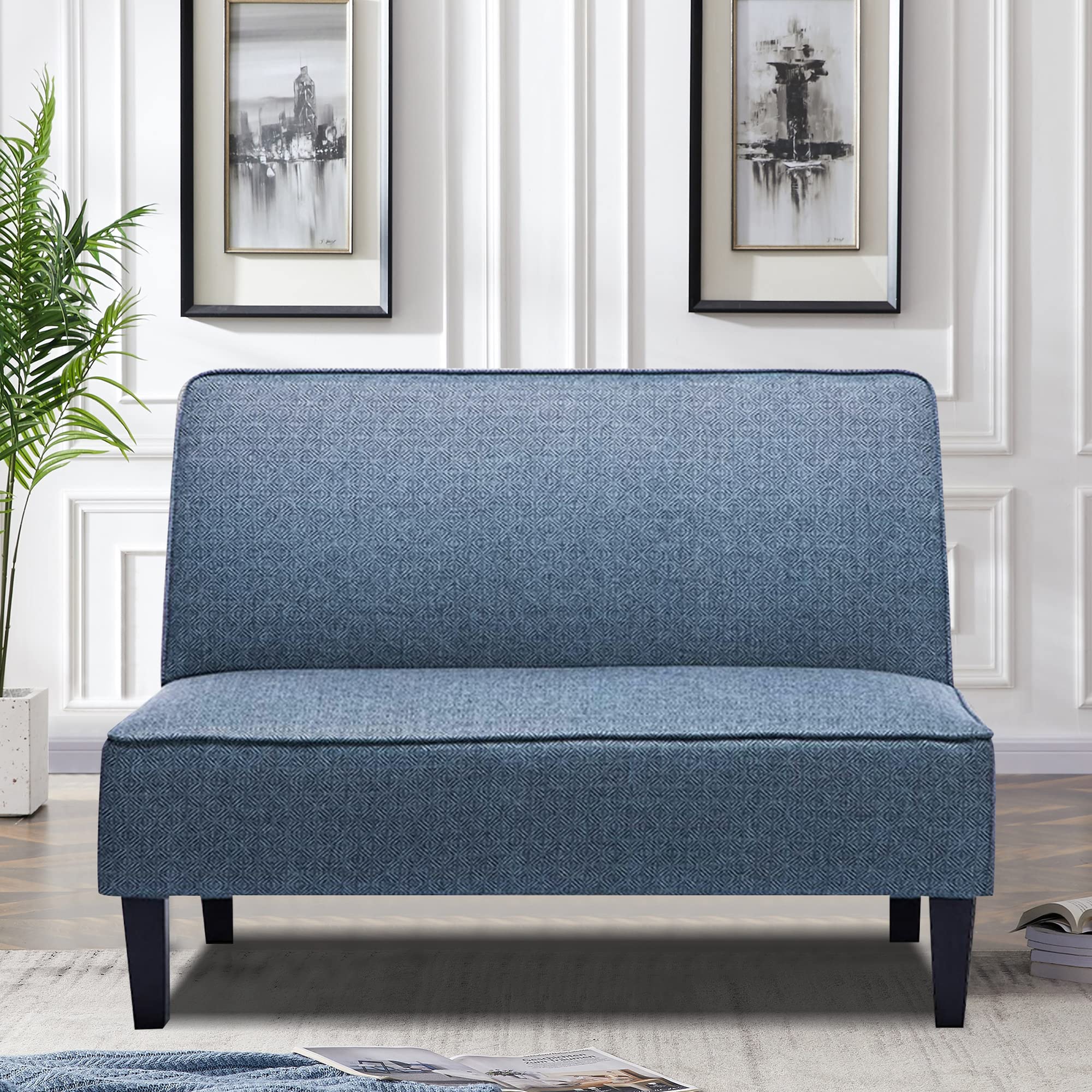 Yongqiang Upholstered Armless Loveseat Settee for Living Room Bedroom Dining Room Small Sofa Couch Banquette Pattern Fabric