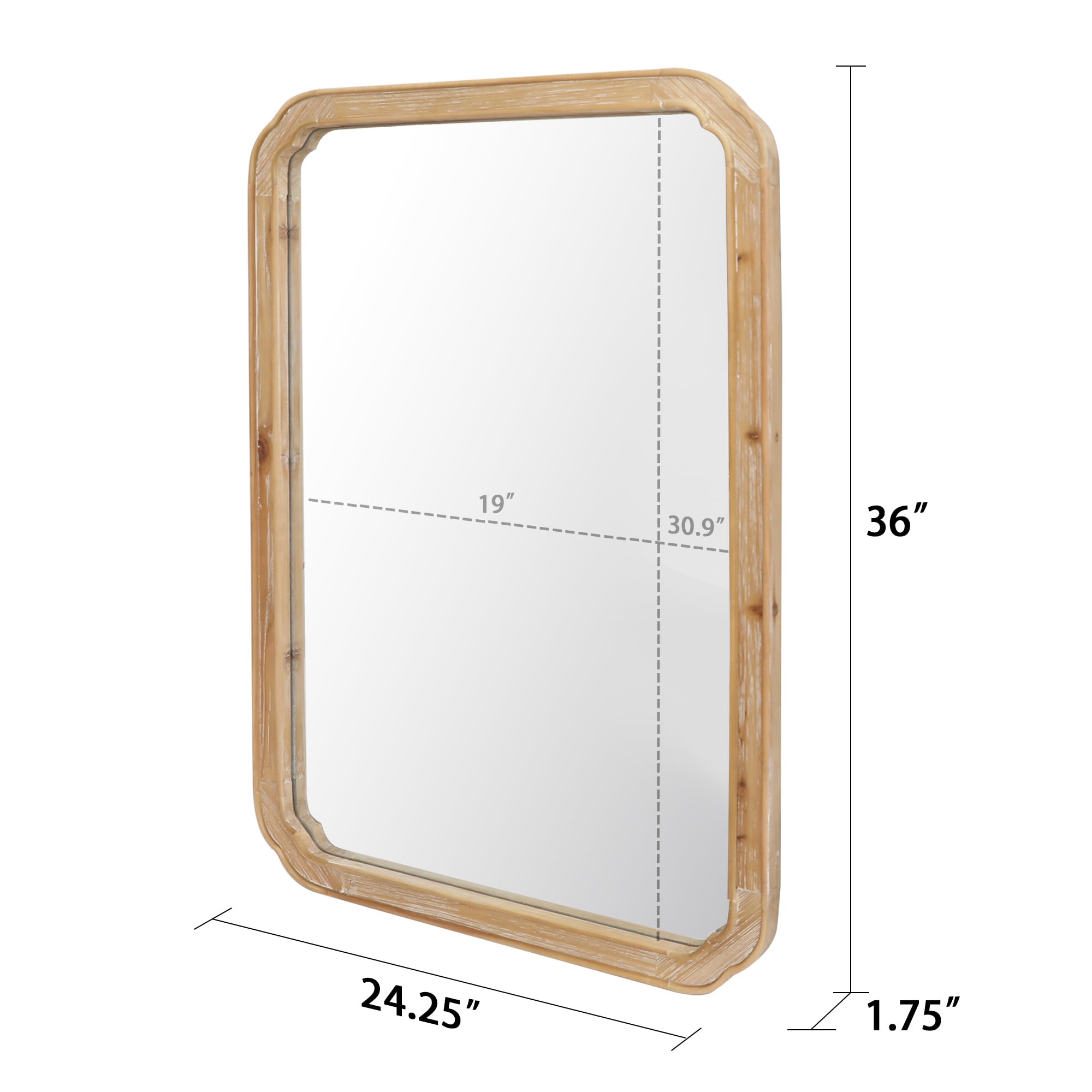 Wood Farmhouse Mirror, 24" x 36" Wall Mounted Ractangle Rustic Mirror for Foyer, Living Room, Bedroom, Bathroom