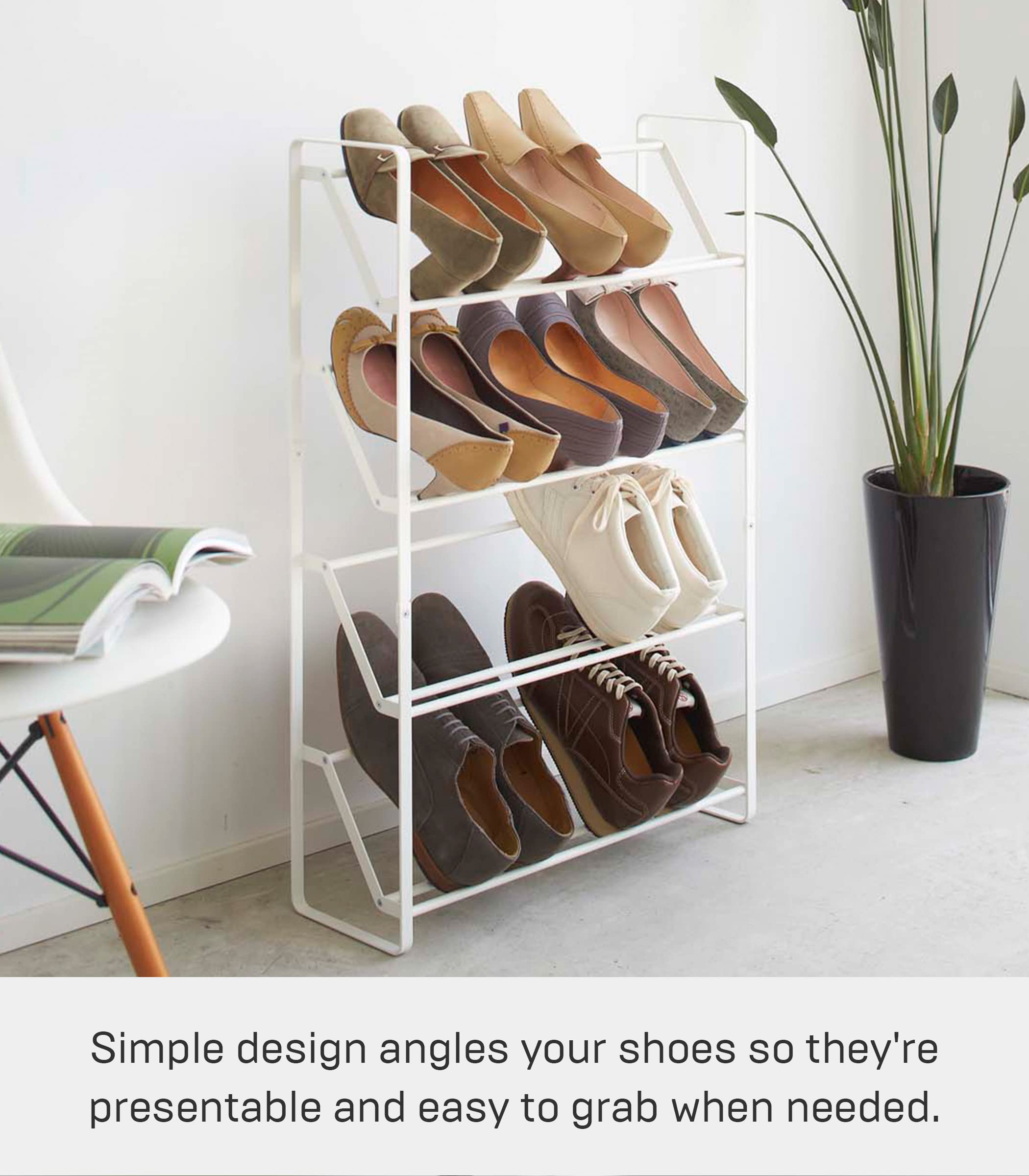 Yamazaki Home 4-Tier Slim Metal Shoe Rack, Narrow Shoe Organizer for Entryway Or Hallway Steel One Size White