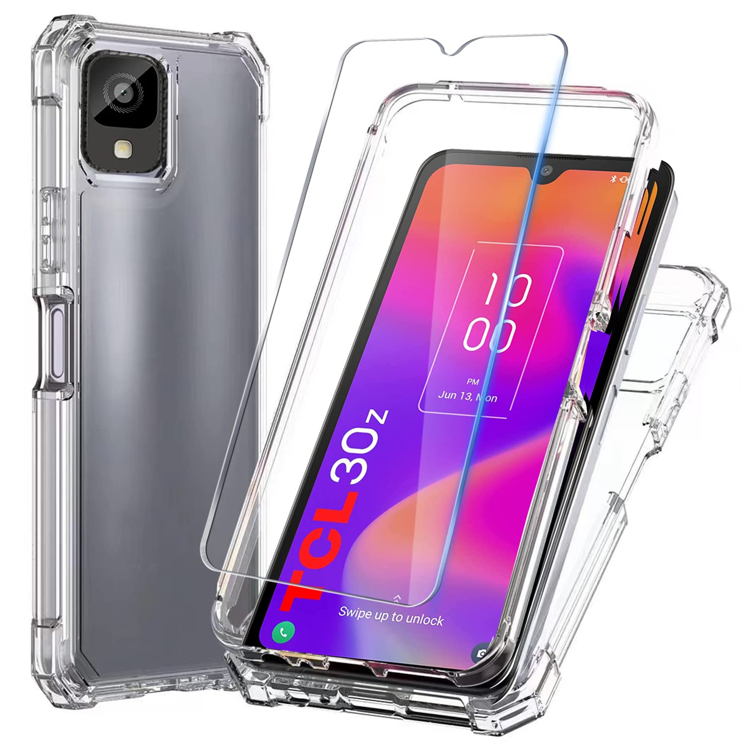 Zeking Case for Alcatel TCL 30Z (T602DL), TCL 30 LE Case with Screen Protector, 2 Layer Structure Protection, Shockproof Corner Armor Bumper Phone Cover for or TCL 30 Z(Clear)