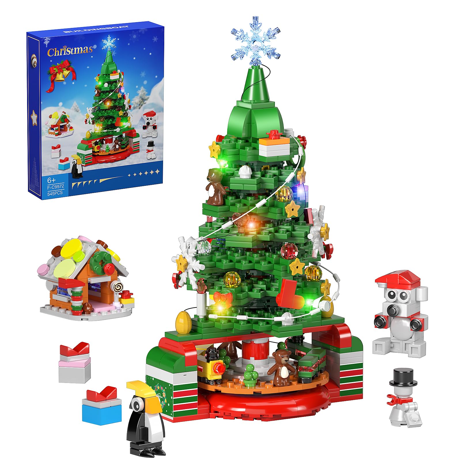 VONADO Christmas Tree Building Set, Christmas Building Bricks with LED Lights, Christmas Tree 2023 Building Blocks, Xmas Tree Gift Toy for Boys & Girls and Adults(545 Pcs)