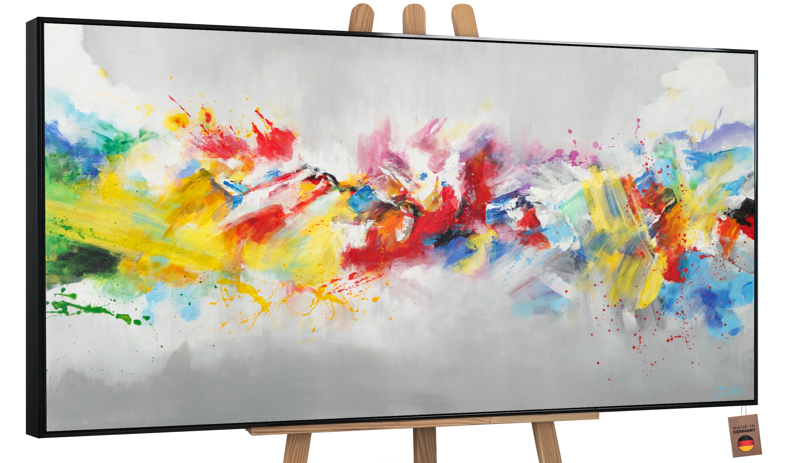 YS-Art Hand-painted acrylic painting wall decor in vivid shades Colorful life Modern artwork for living room Housewarming gift With Frame 55x28 inch