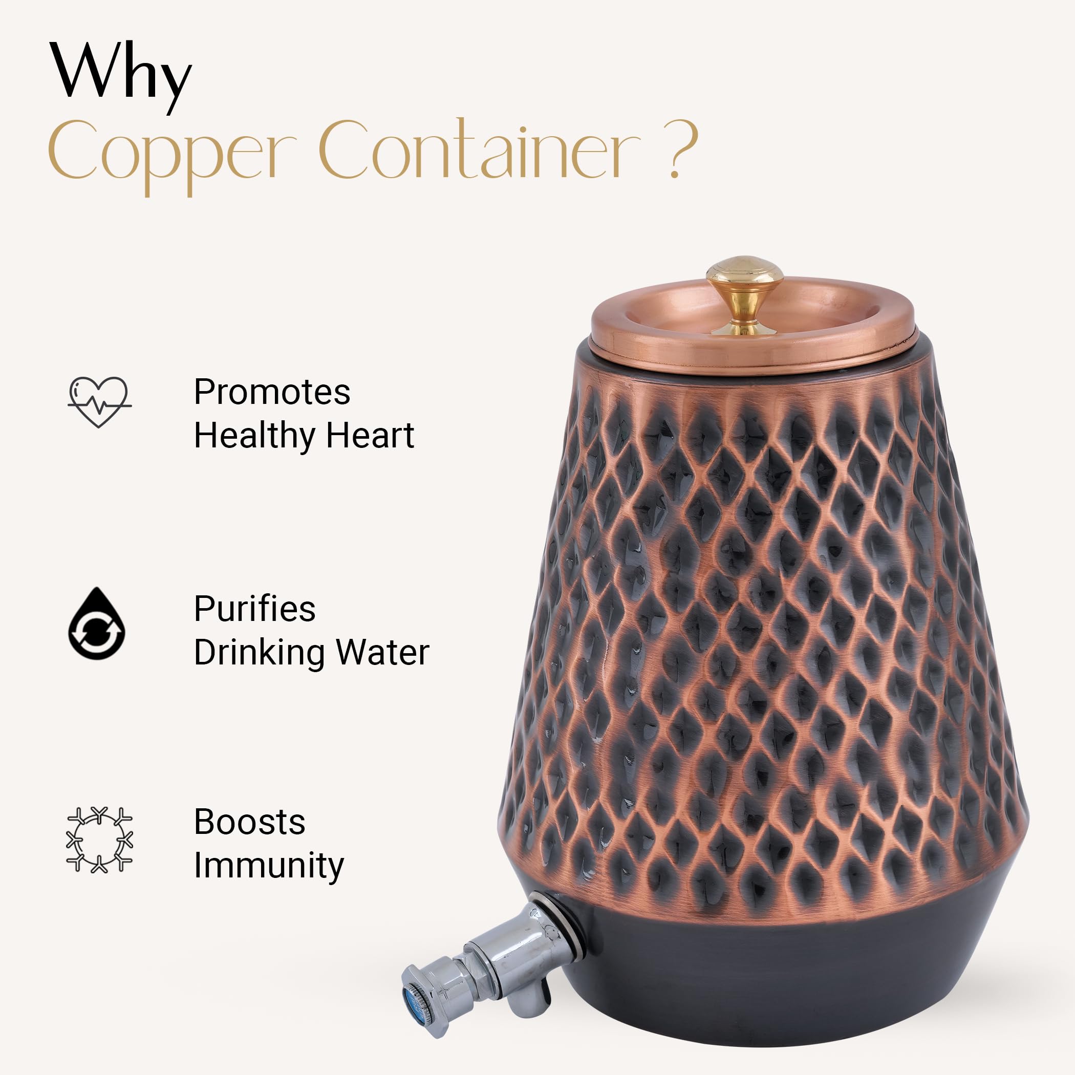 YATSKIA 1.32 Gallon/ 5 Litre Pure Copper Dispenser Water Storage Container Water Storage Tank Copper Pots Water Container With Spigot Copper Kitchen Accessories (4.7" L x 4.7" W x 10.6" H)
