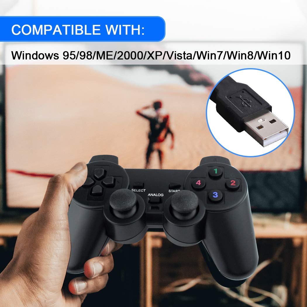 SQDeal 2 Pack USB Joystick Gamepad Gaming Pad Wired Controller with Double Vibration Feedback Motors for PC Computer Laptop Window (Black)