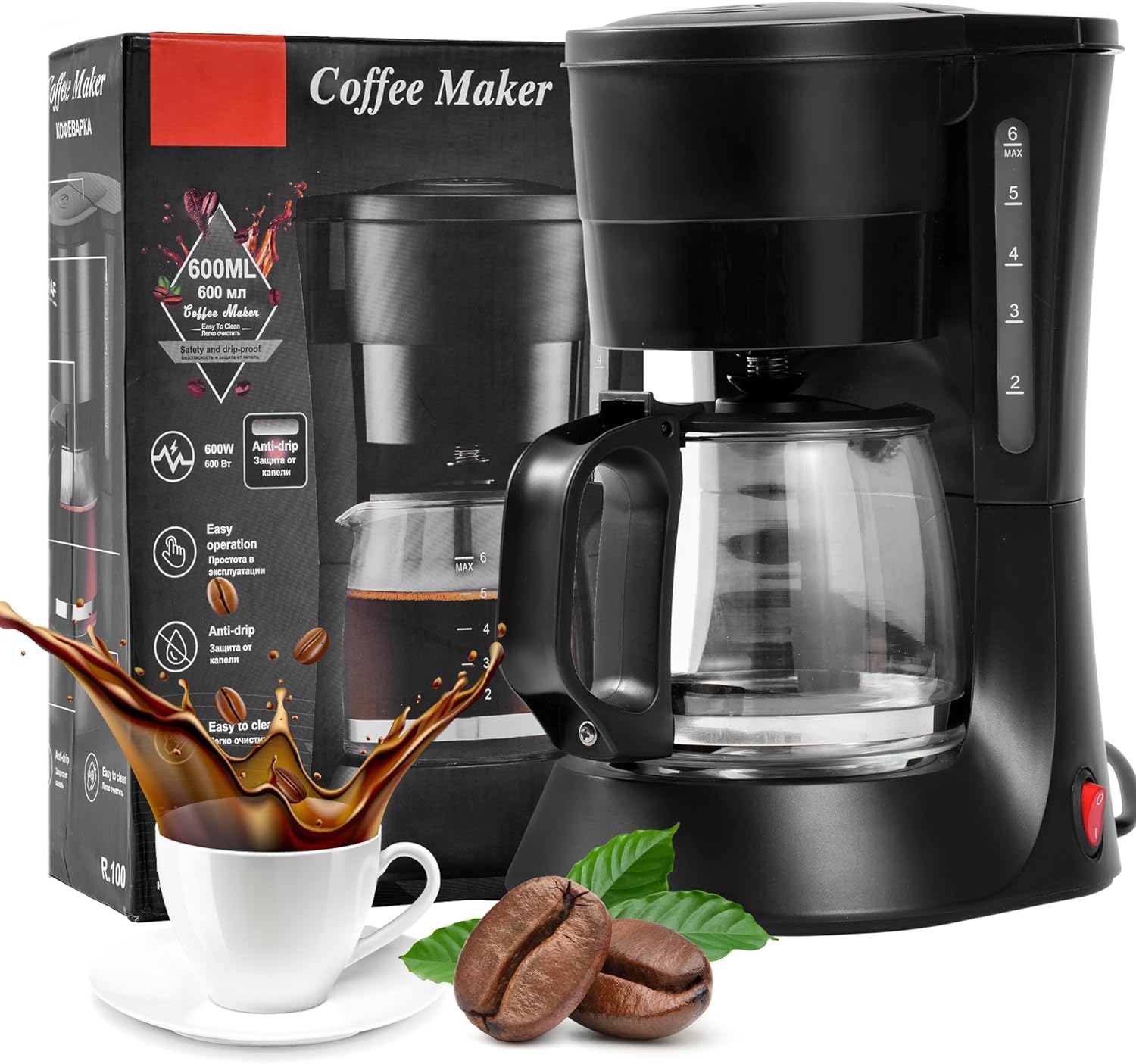 YATSKIA Electric Espresso Coffee Maker - Drip Plastic Programmable Coffee Makers with Coffee Pot, Coffee Machine for Home and Office 4-Cups, Black