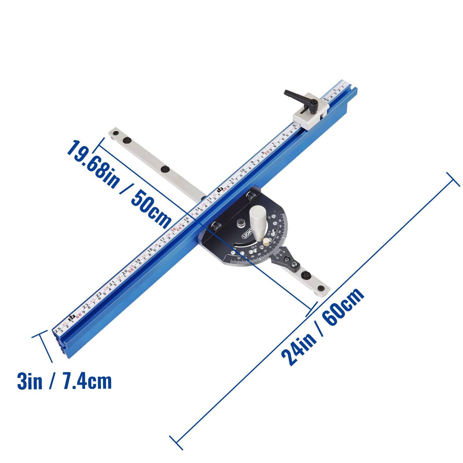 UOKRR Precision Miter Gauge for Table Saw 24" Aluminum Miter Fence Repetitive Cut Flip Stop 60° Angled Ends for Maximum Stock Support