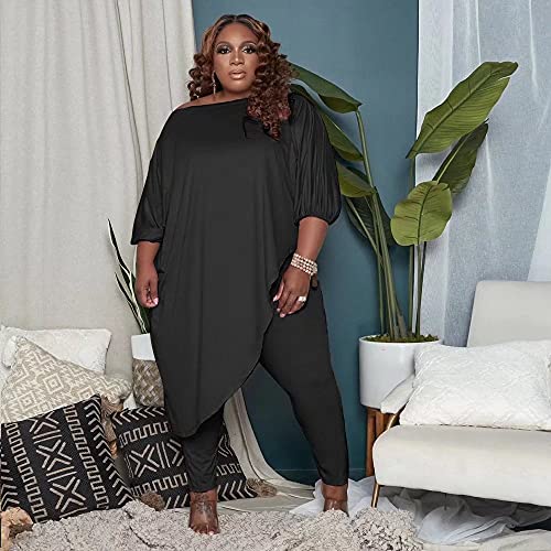 YUSUPU Plus Size Womens 2 Piece Outfits Tracksuits long Sleeve Slant Shoulder Asymmetrica Tops Bodycon Pants Sweatsuit Sets