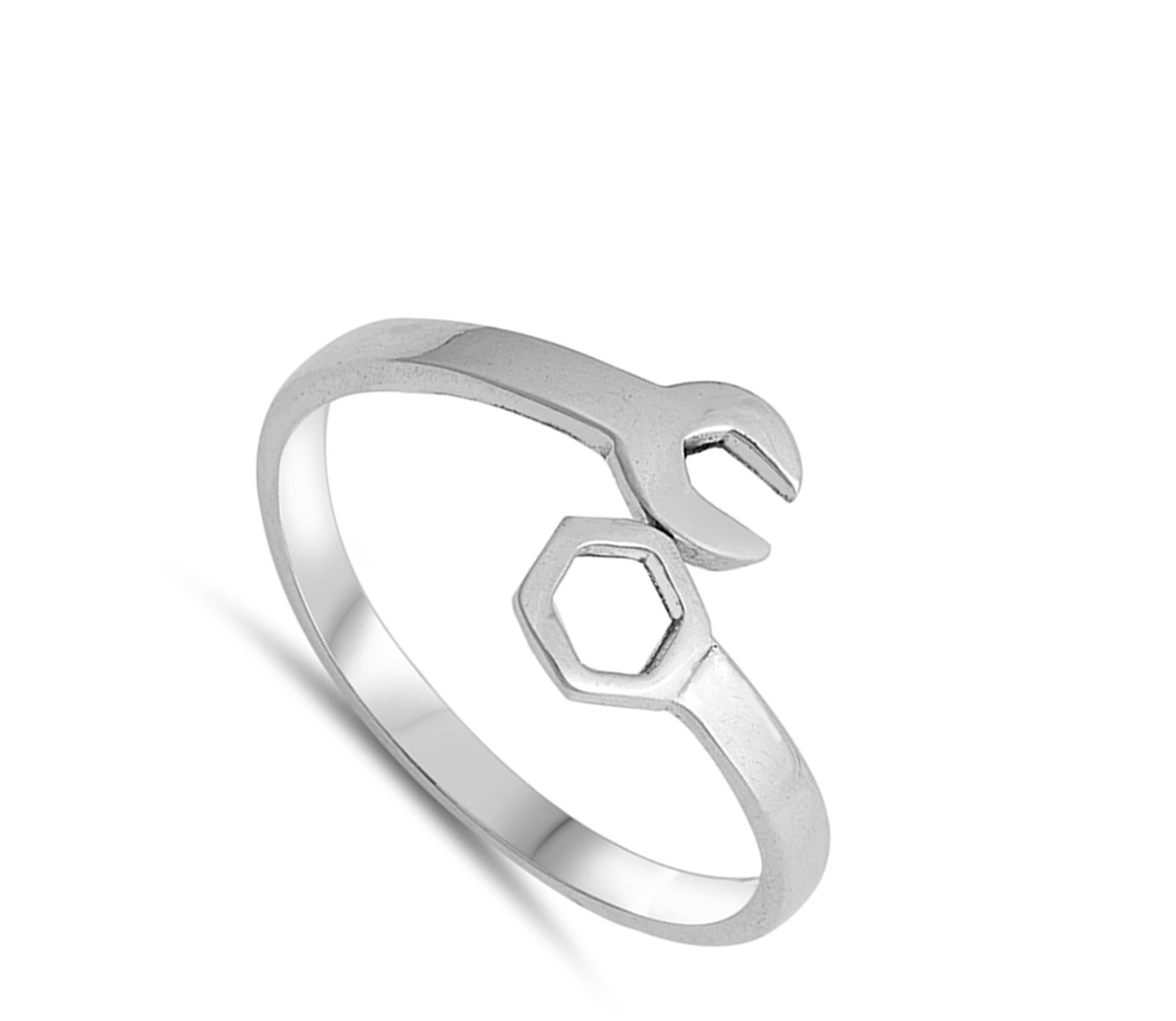 Wrench Cutout Wrap Polished Thumb Ring New .925 Sterling Silver Band Size 9