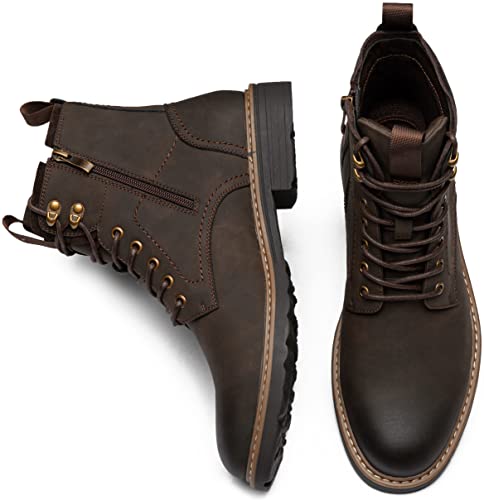 Vostey Boots for Men Casual Waterproof Mens Boots Retro Lace Up Motorcycle boots(BMY8039A brown 10.5)