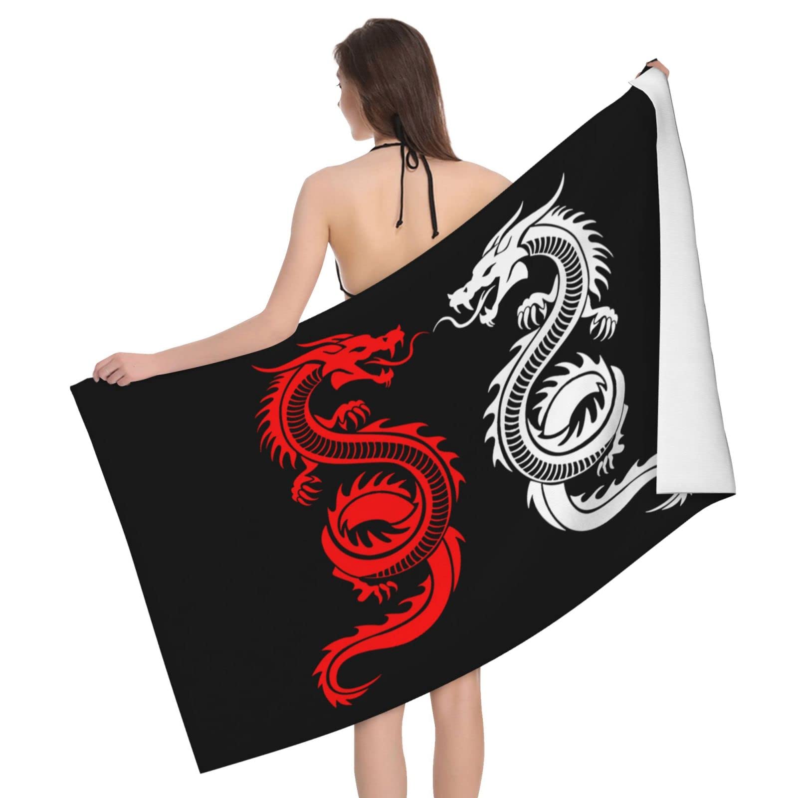 Zahika Chinese Dragon Beach Towel Absorbent Bathroom Towels Beach Towels Oversized Super β32x52 Inch
