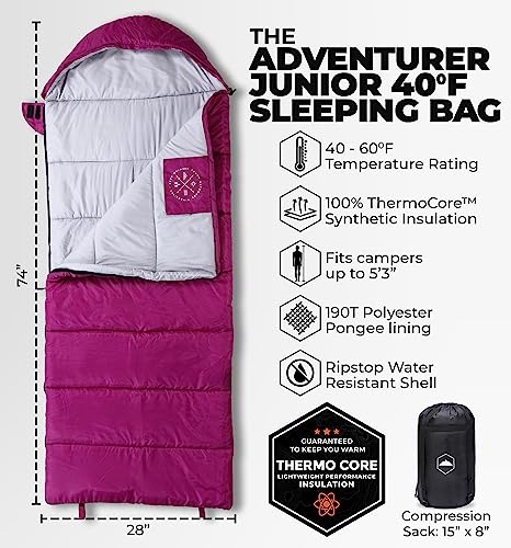 Tough Outdoors Kid Sleeping Bag - Youth Sleeping Bag - Kids Sleeping Bag for Camping - Warm Fall, Spring, Summer Sleeping Bags for Girls Boys - Packable & Compact Sleeping Bag for Teens & Children