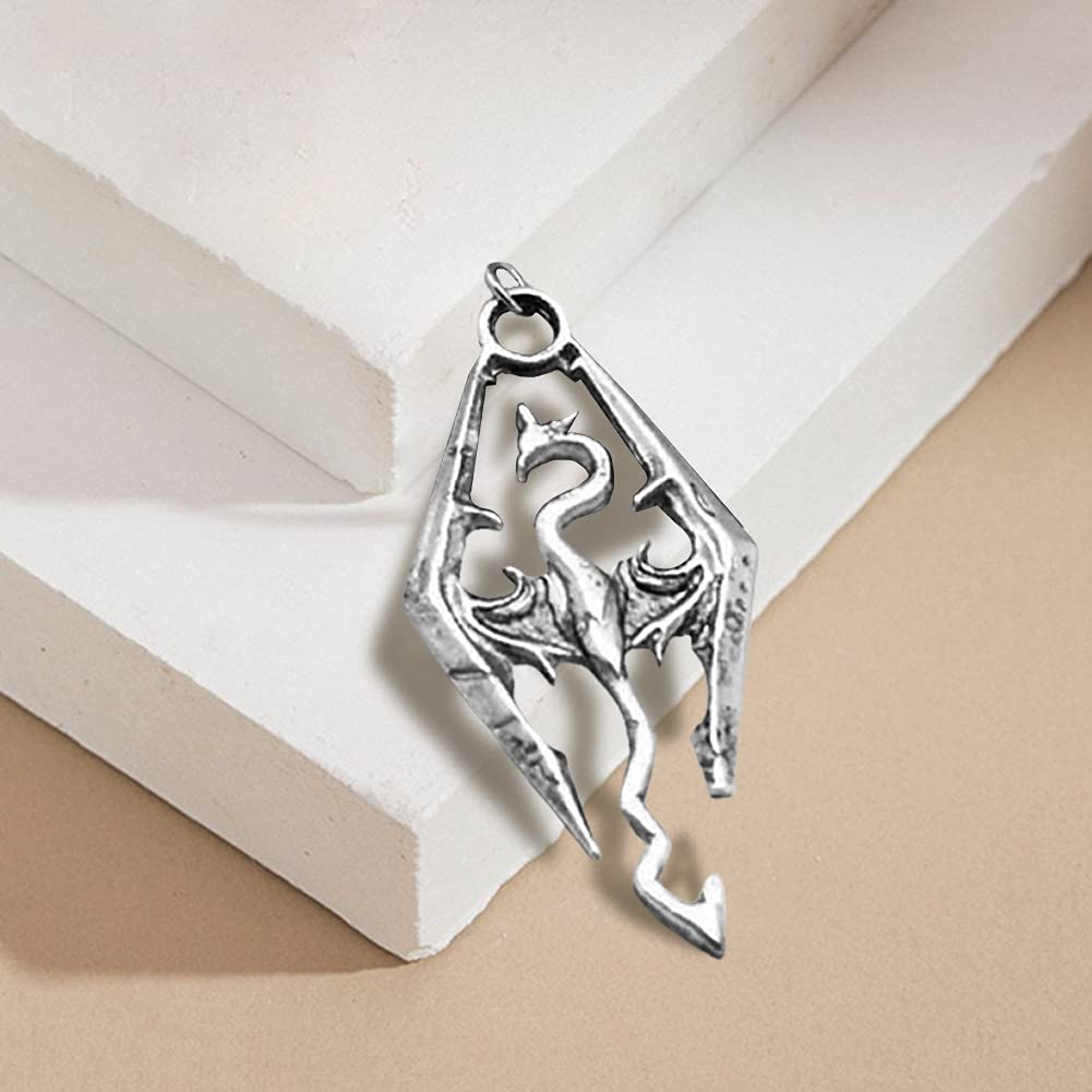 The Elder Scrolls SKYRIM Dragon Silvertone PENDANT/Necklace
