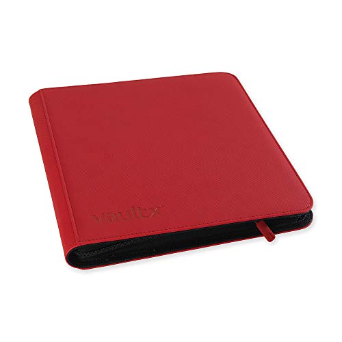 Vault X Premium Exo-Tec Zip Binder 12 Pocket, 20 Double-Sided Pages for 480 Side-Loading Slots for Board, Collectible or Trading Card Game Protective Folder Album (Red)